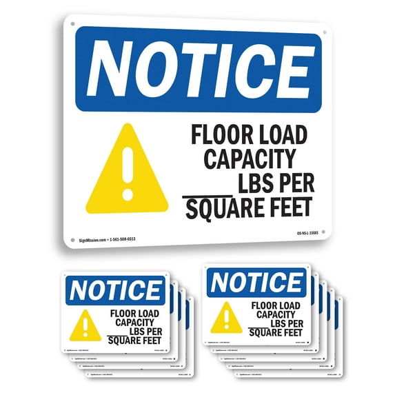 Floor Load Capacity Per Square Foot OSHA Notice Aluminum Sign 24 Inch x ...