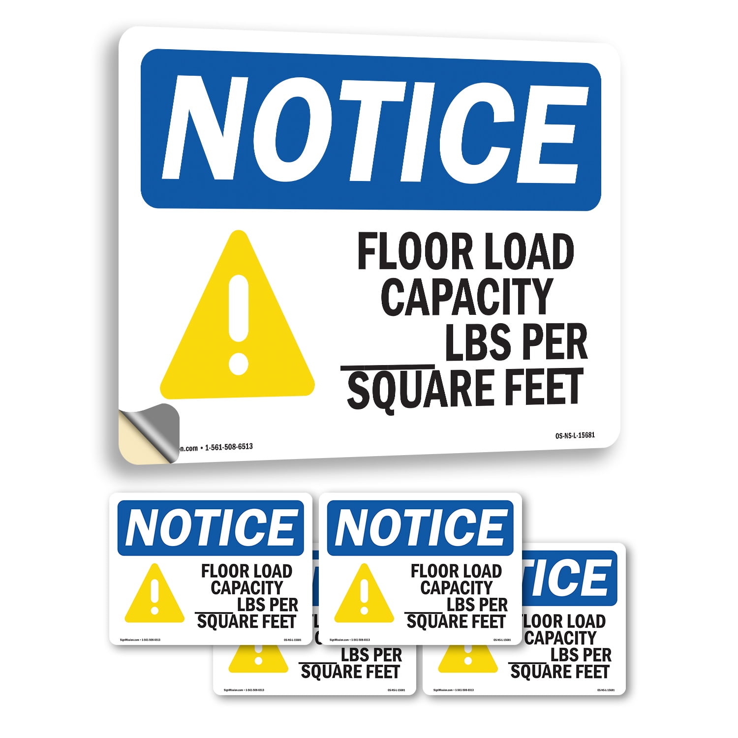 Floor Load Capacity Per Square Foot OSHA Notice Vinyl Decal Label 10 ...