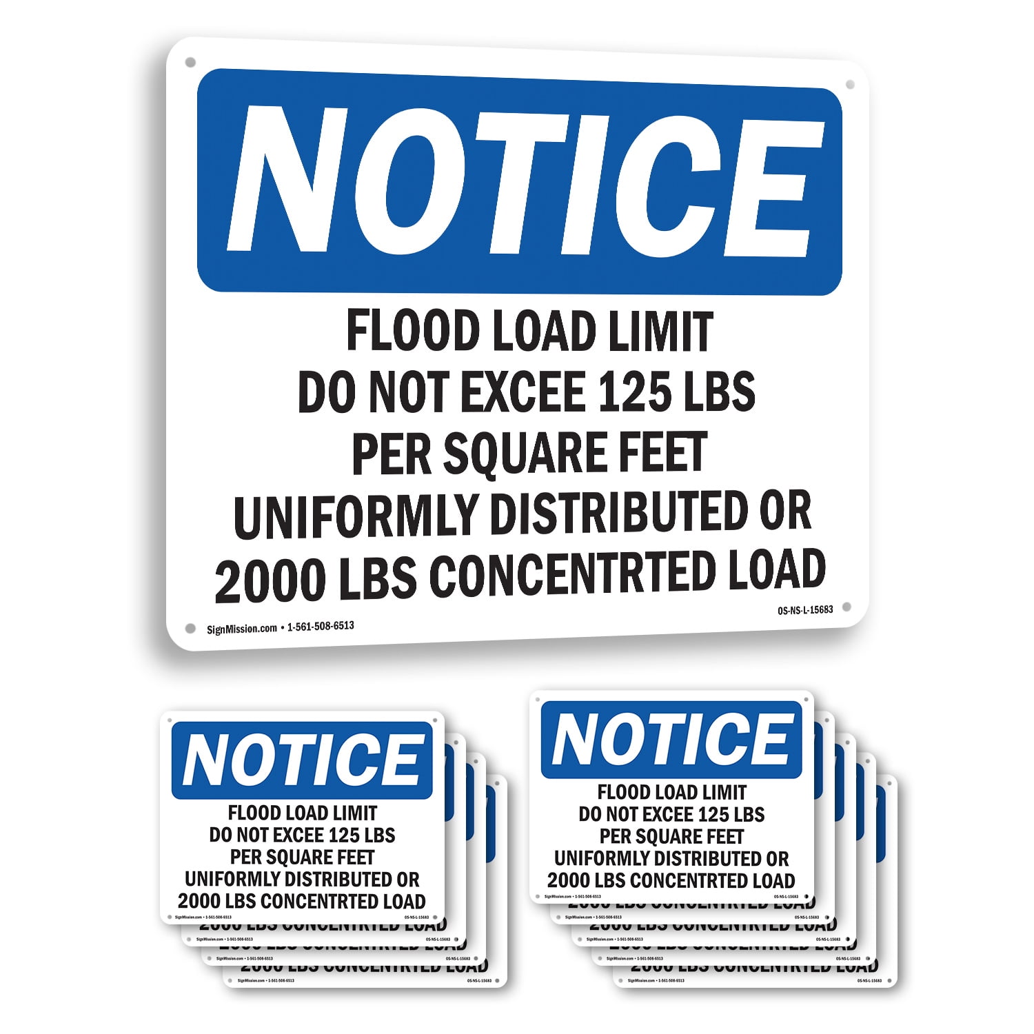 Floor Load Limit Do Not Exceed 125 OSHA Notice Rigid Plastic Sign 10 ...