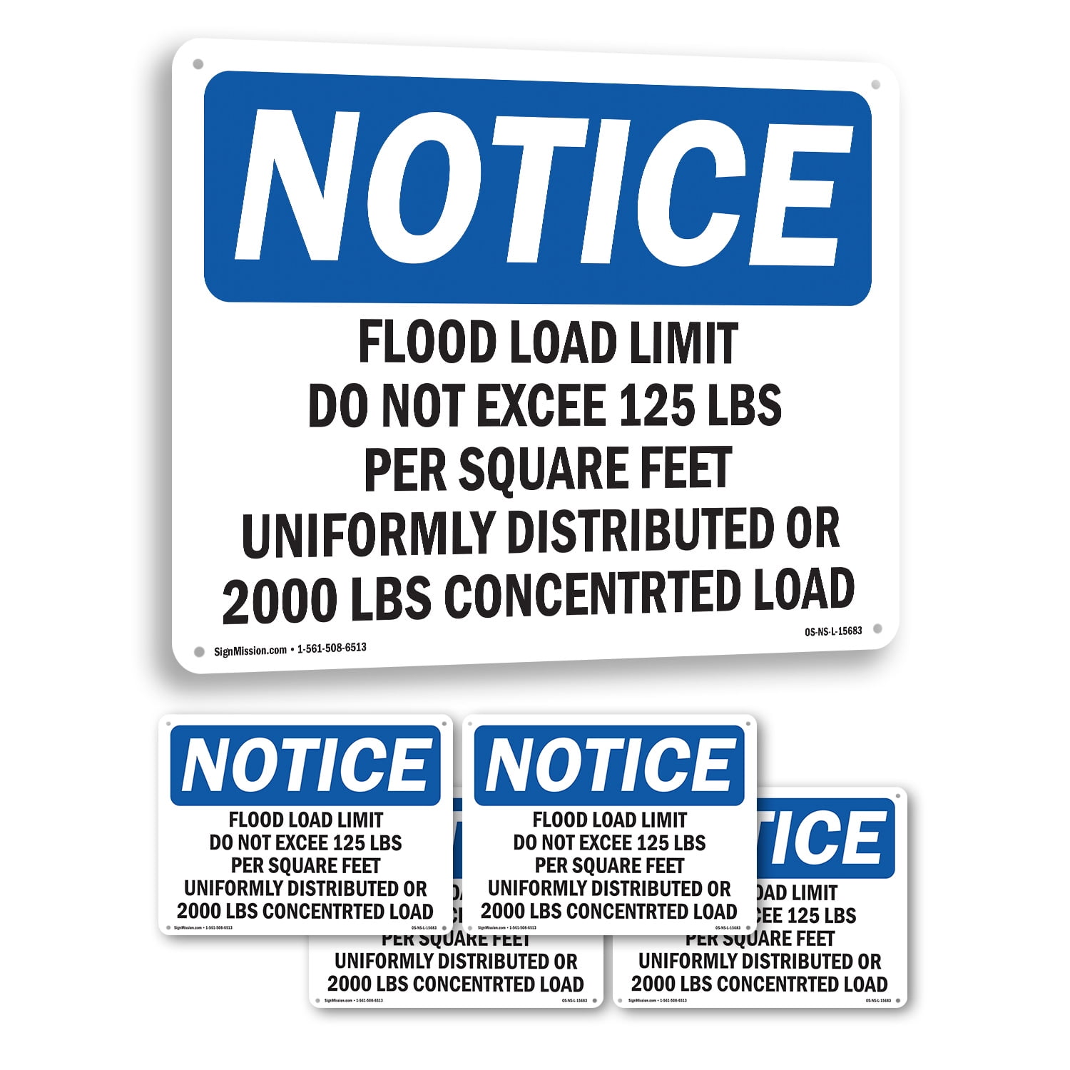 Floor Load Limit Do Not Exceed 125 OSHA Notice Rigid Plastic Sign 18 ...