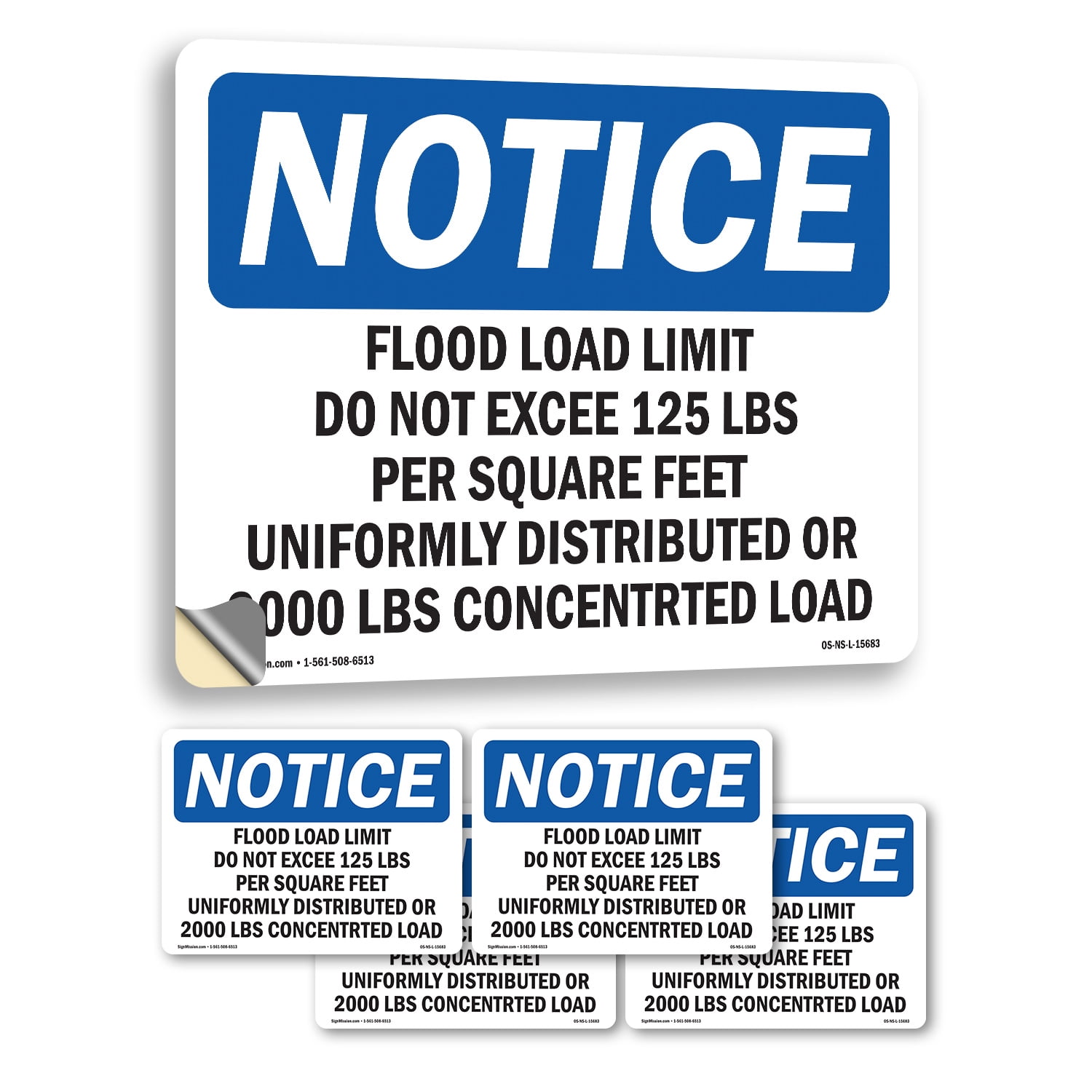 Floor Load Limit Do Not Exceed 125 OSHA Notice Vinyl Decal Label 10 ...