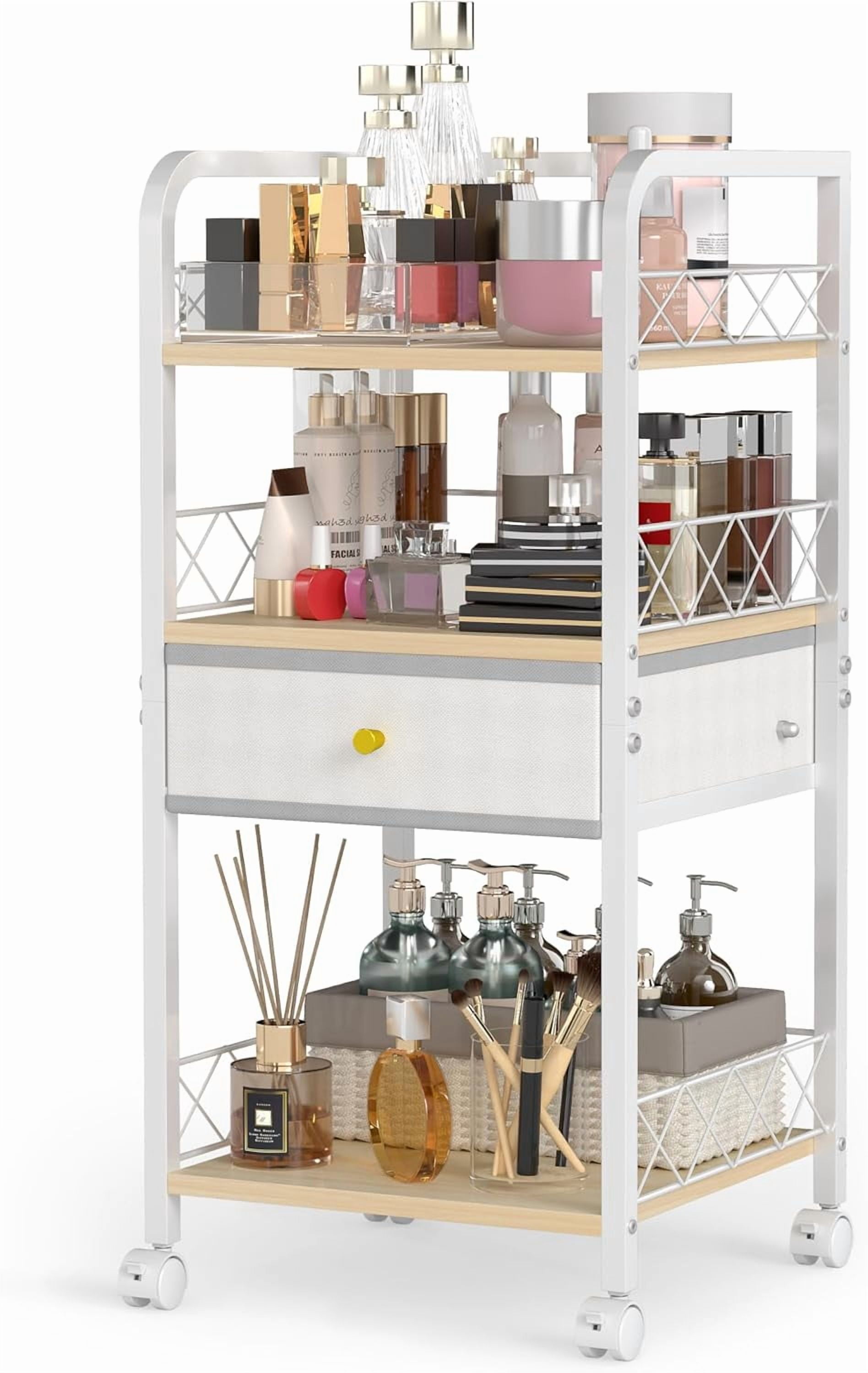 Floor Makeup Organizer Cart with Drawer,Rolling Bathroom Organizers and ...