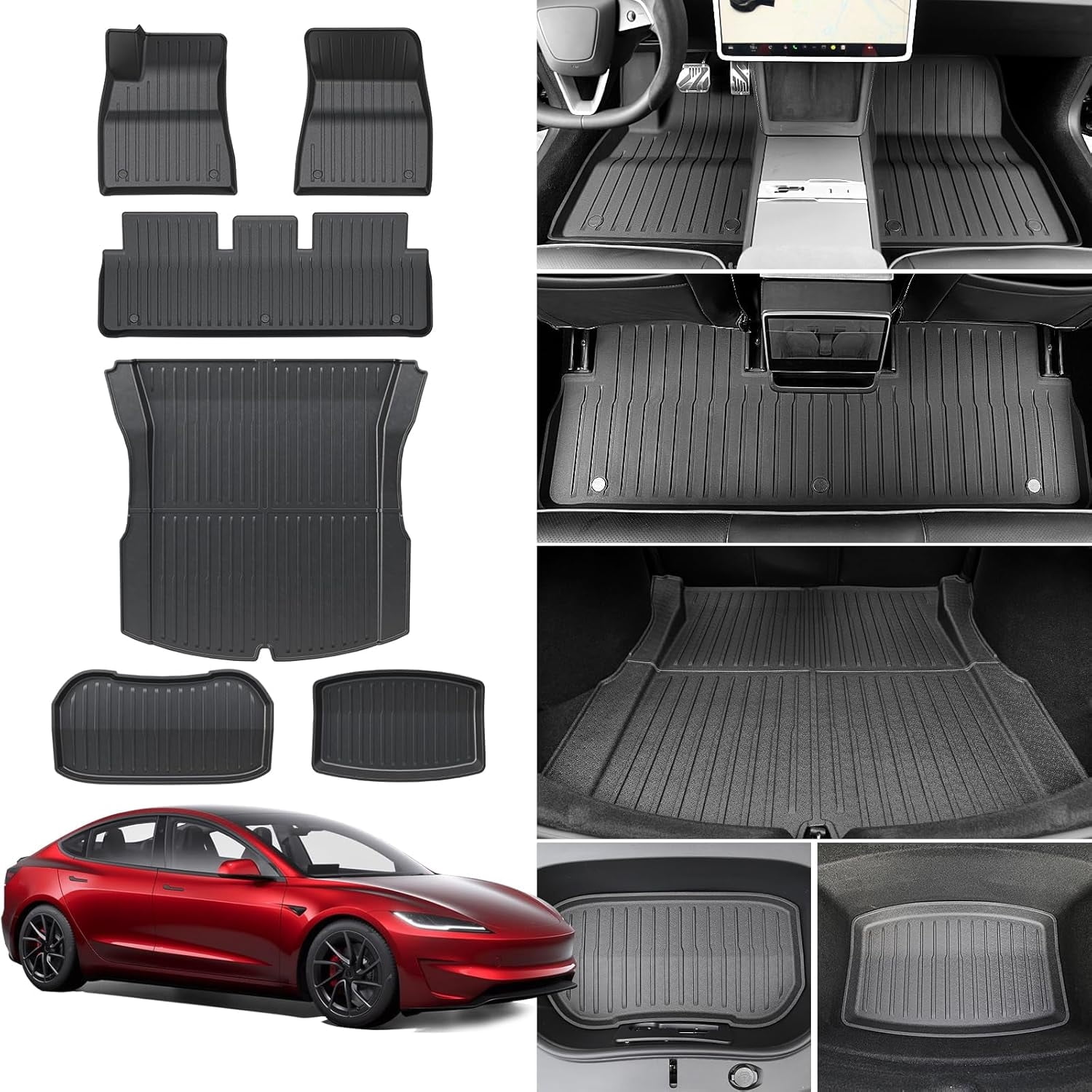Floor Mats for 2025 2024 Tesla Model 3 Highland, All Weather TPE Cargo ...