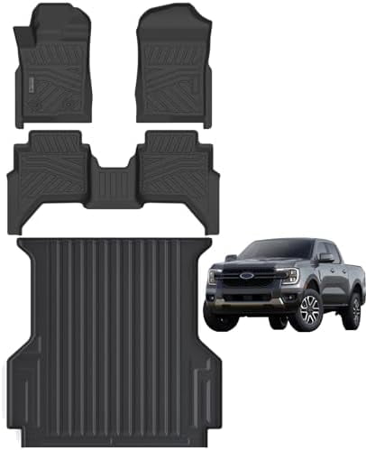 Floor Mats & Large Trunk Bed Mat for 2024 2025 Ford Ranger Pickup,TPE ...