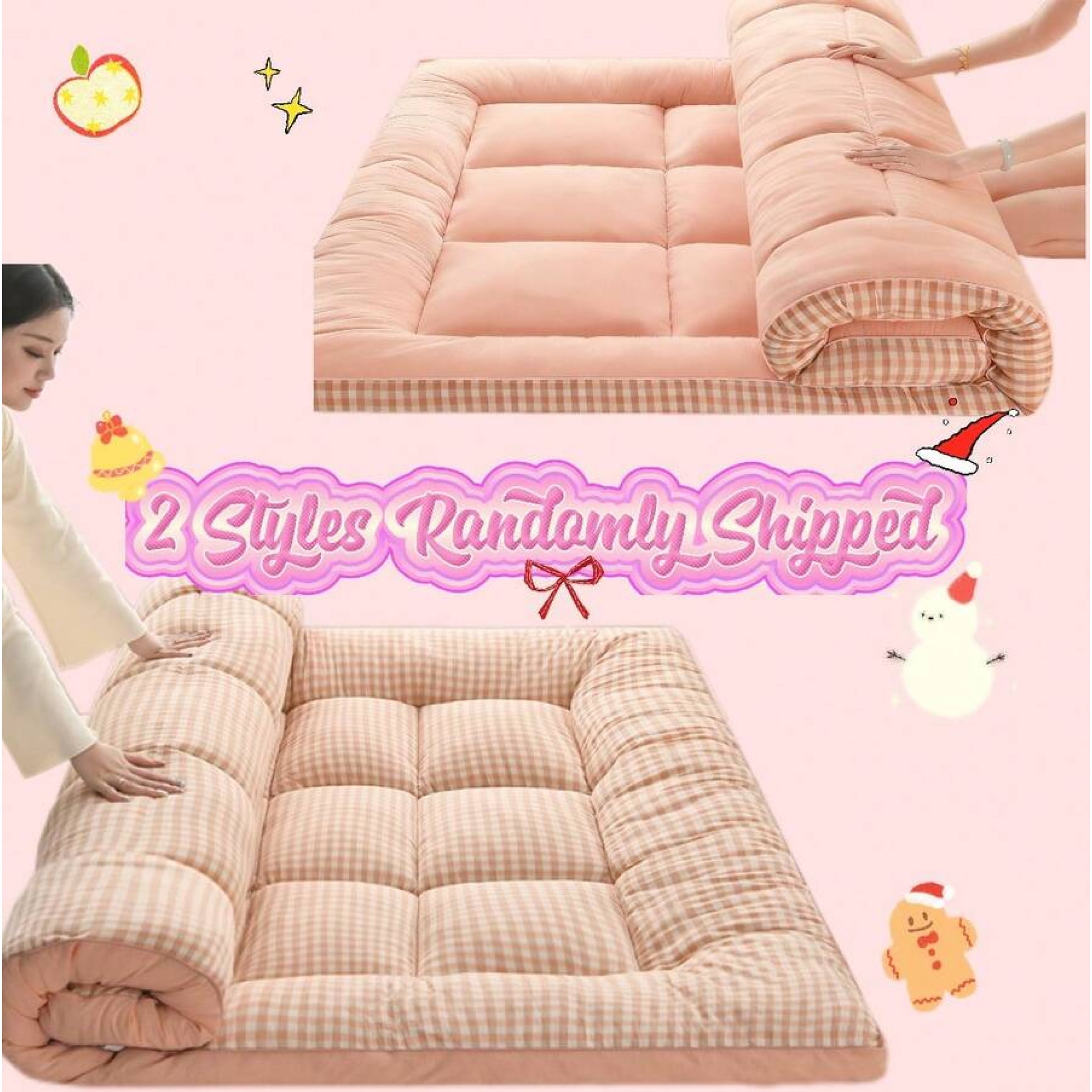 Floor Mattress Topper - Japanese Style, 2.5" Thick, Foldable Plush Grid ...