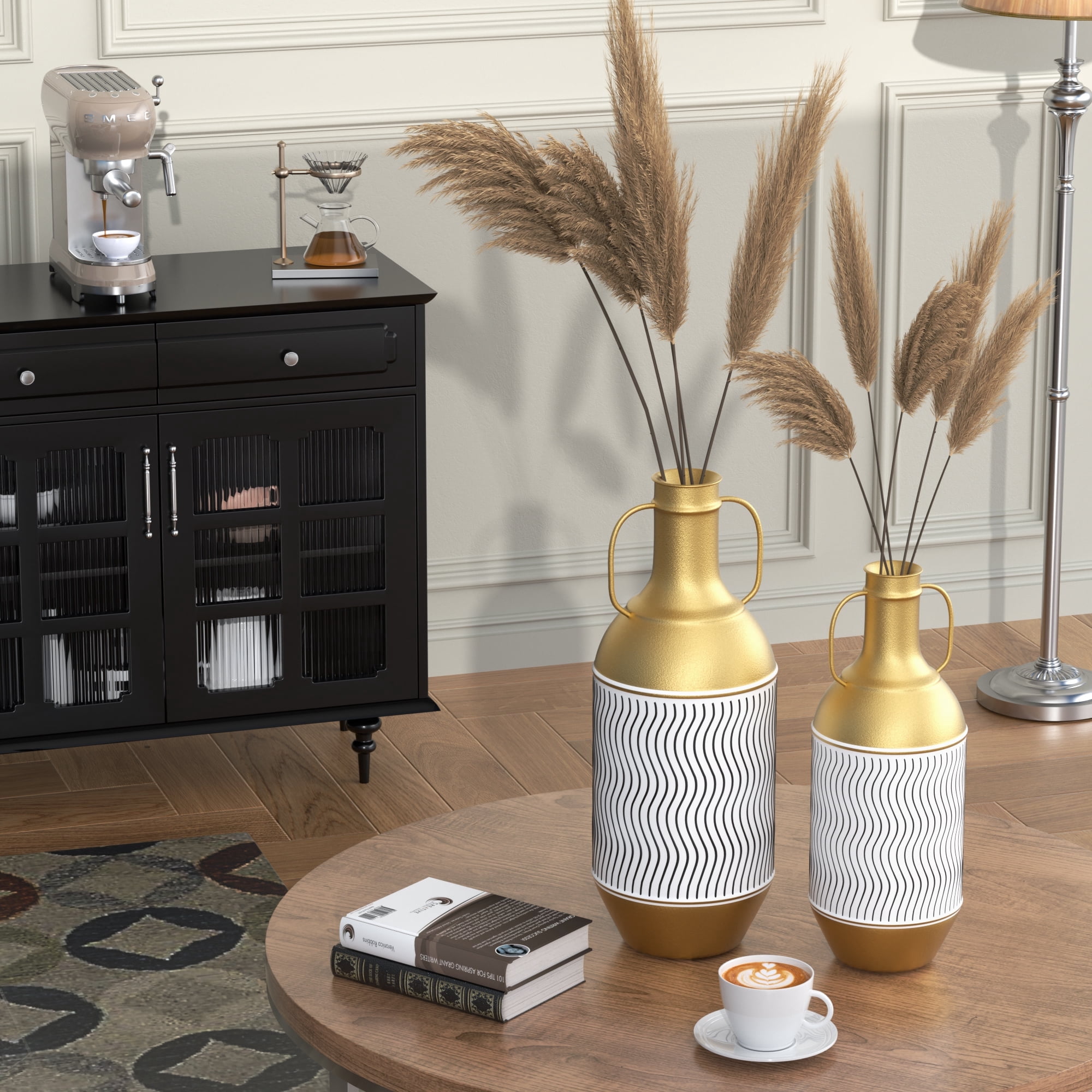 Floor Metal Vase Decorative Vintage Gold/White Metal Vase Set of 2 ...