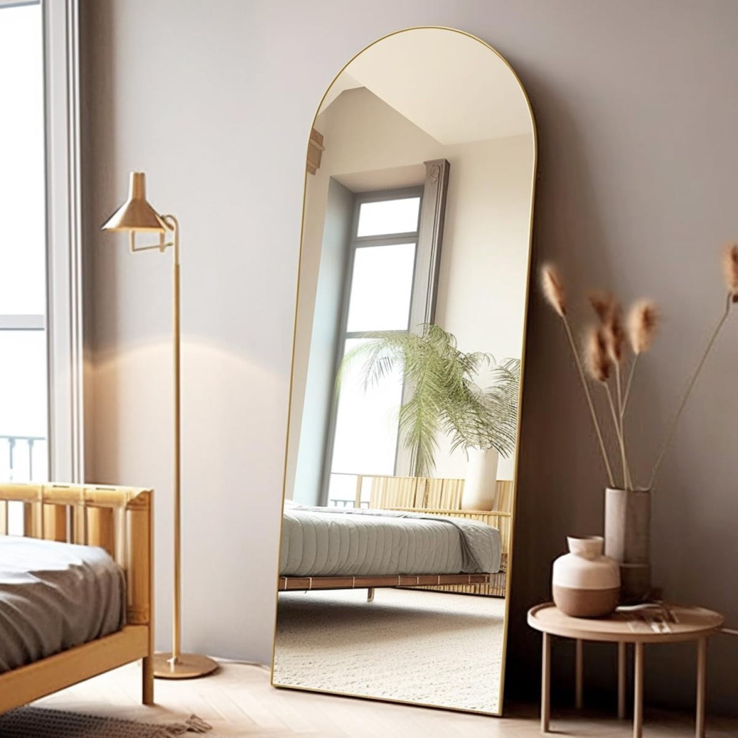 Floor Mirror, 58"×18" Arched Full Length Mirror with Stand, Standing ...