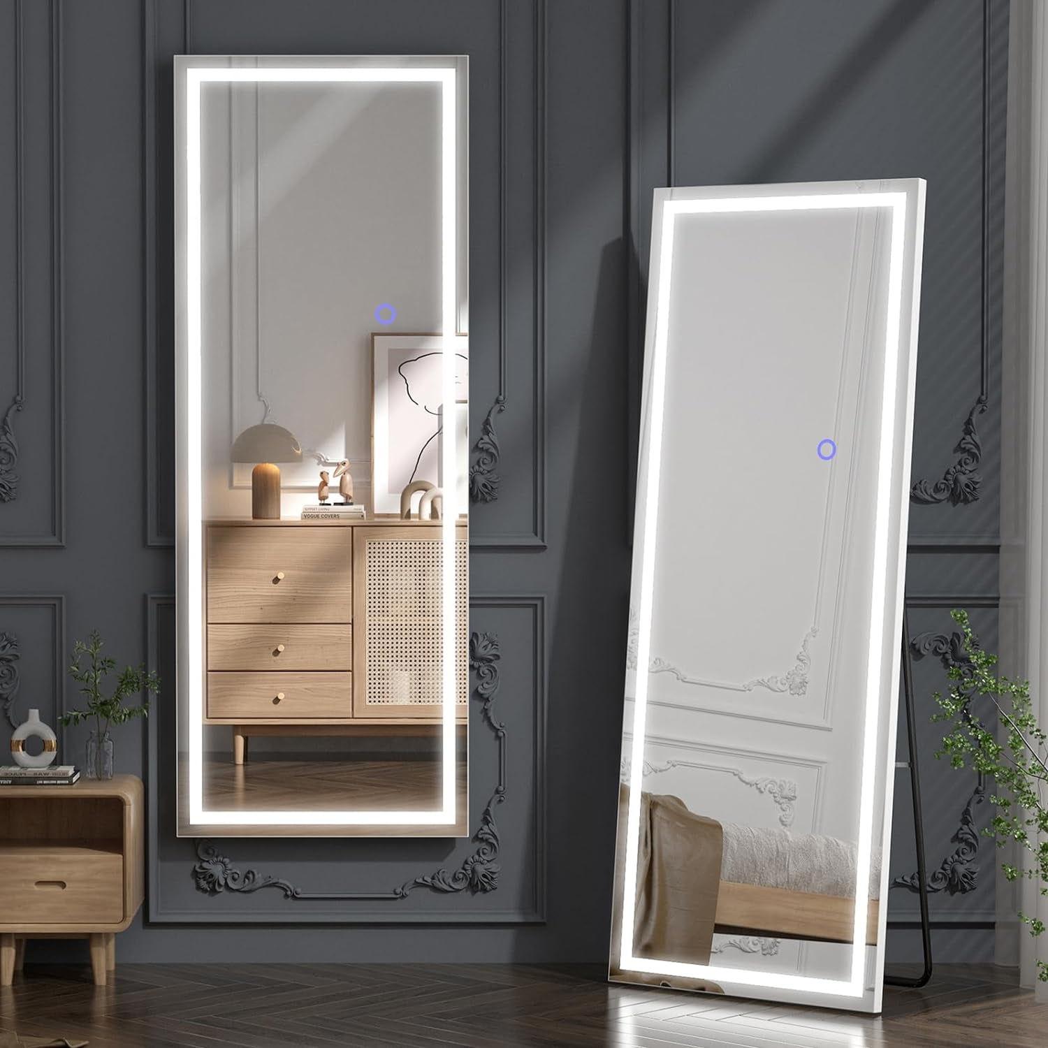 Floor Mirror, with LED Adjustable Light, Aluminum Alloy Arched Full ...