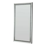 Benjara Floor Mirror with Faux Diamond Inlays and LED Trim, Silver ...