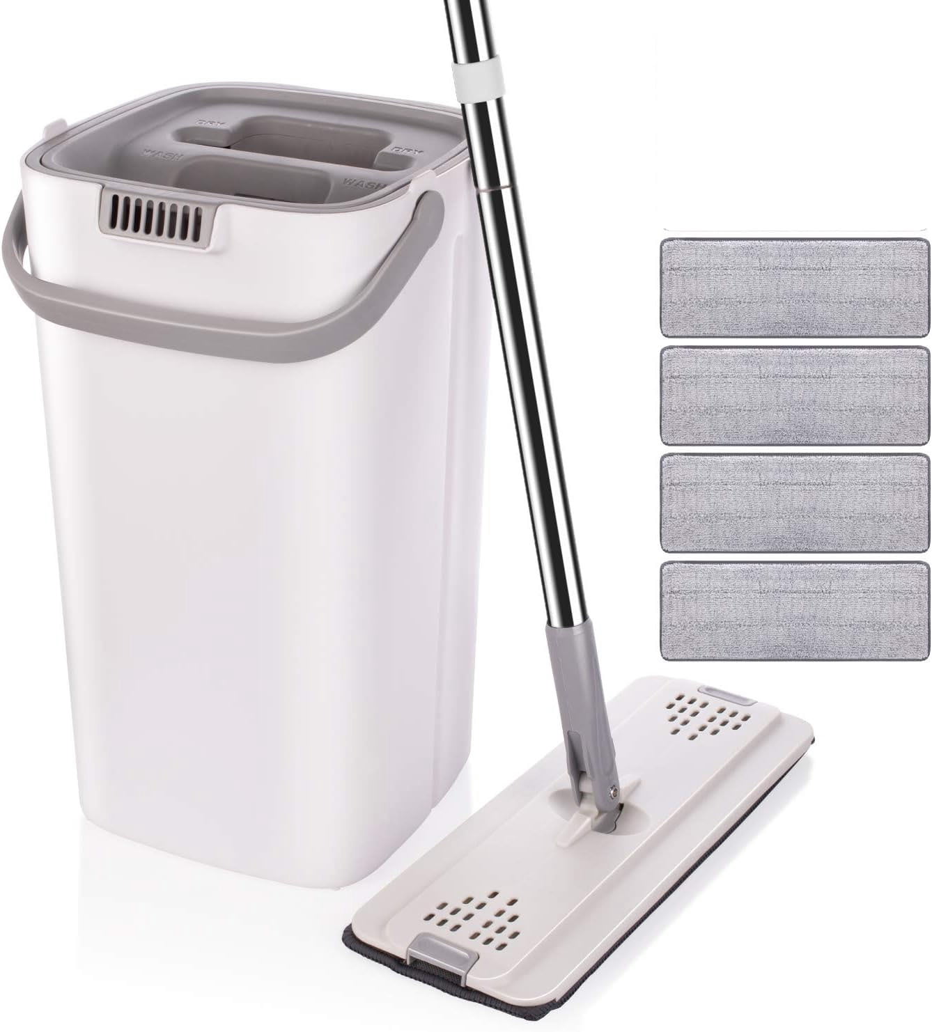 Floor Mop with Bucket Hands-Free Squeeze Microfiber Mop System 360 ...