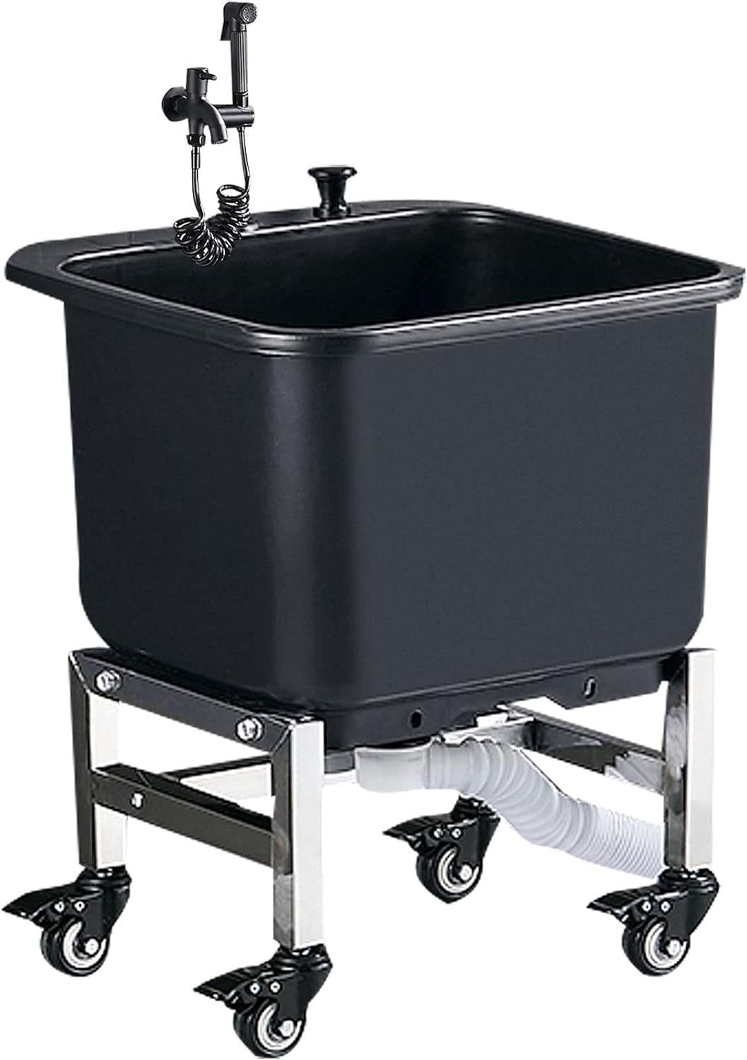 Floor Mop Sink with Roller, Free Standing Wash Station Commercial Mop ...