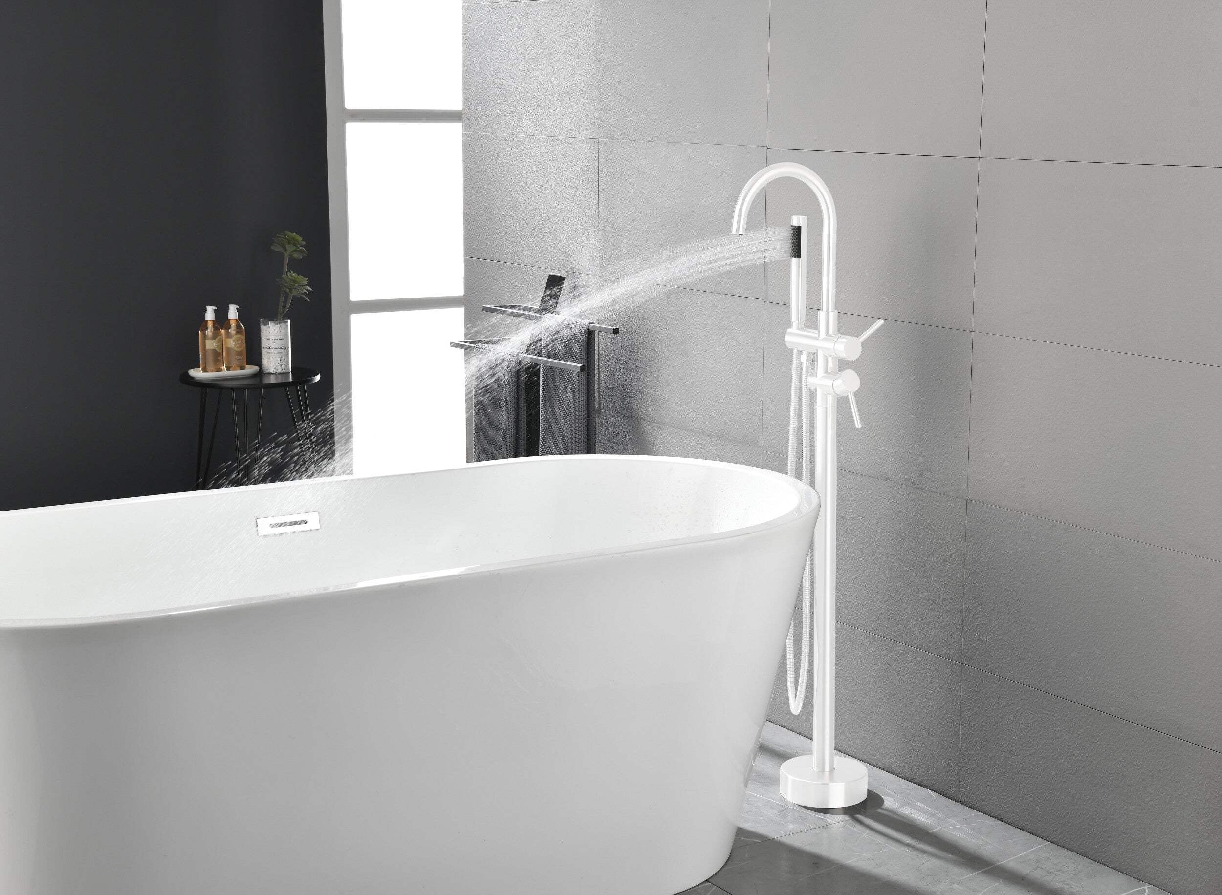 Floor Mount Bathtub Faucet Freestanding Tub Filler Standing High Flow ...