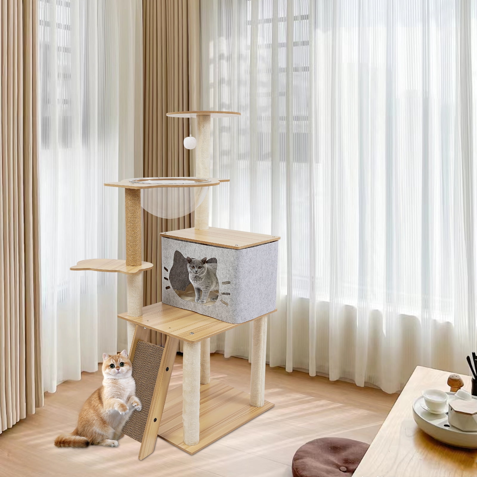 Floor Mount Cat Tree for Indoor Cats, Modern Cat Scratching Climbing ...