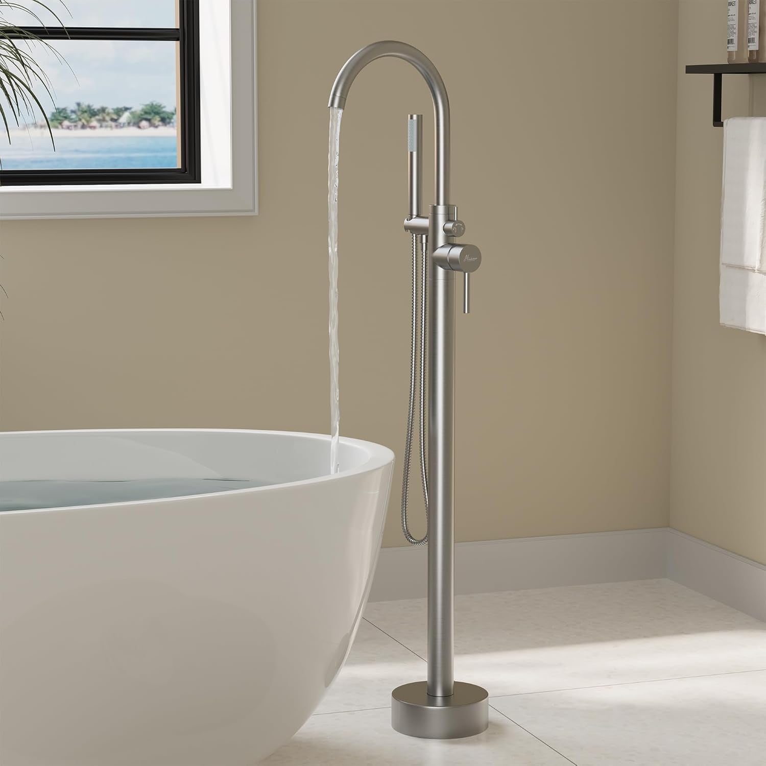 Floor Mount Freestanding Bathtub Faucet with Swivel Gooseneck Spout and ...