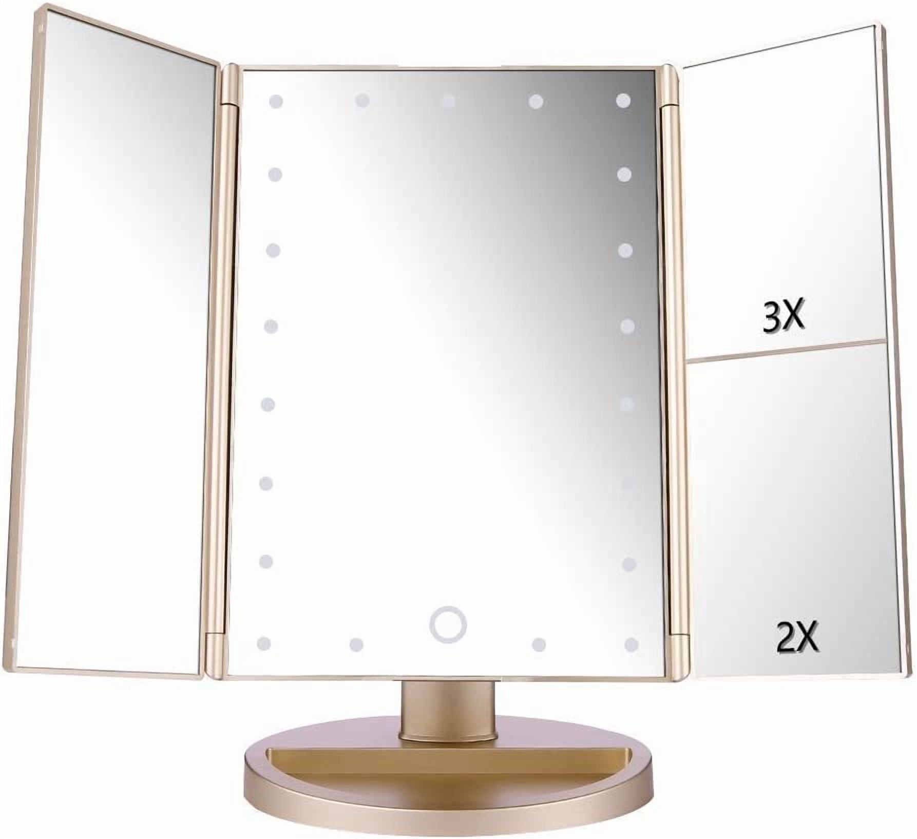 Floor Mount Tri-Fold Lighted Vanity Mirror with 21 LED Lights, Touch ...