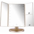 Floor Mount Tri-Fold Lighted Vanity Mirror with 21 LED Lights, Touch ...
