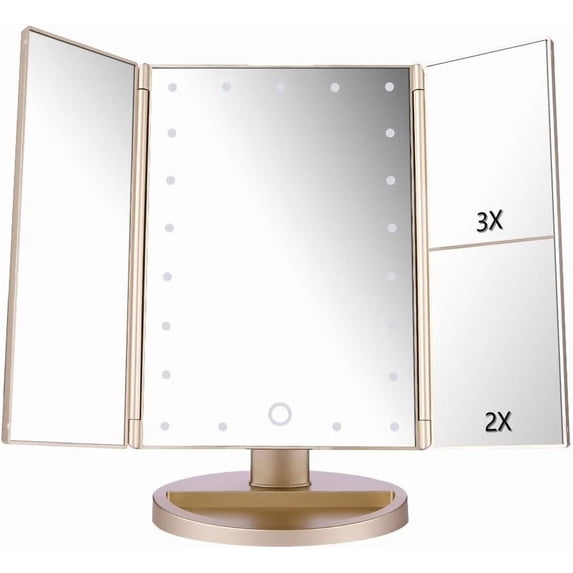 Floor Mount Tri-Fold Lighted Vanity Mirror with 21 LED Lights, Touch ...