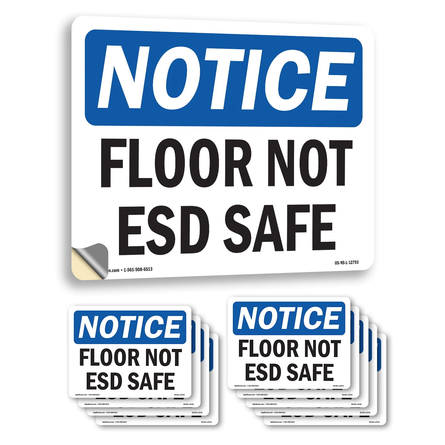 Floor Not ESD Safe OSHA Notice Vinyl Decal Label 18 Inch x 12 Inch - 10 ...