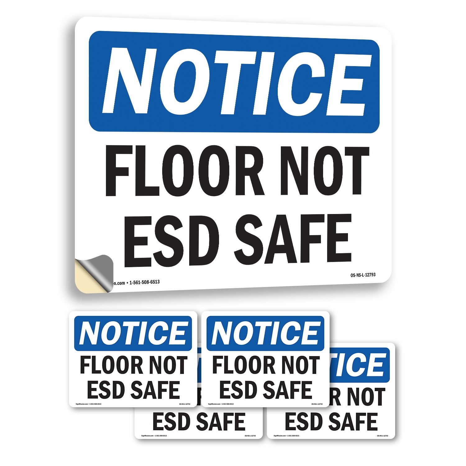 Floor Not ESD Safe OSHA Notice Vinyl Decal Label 18 Inch x 12 Inch - 5 ...