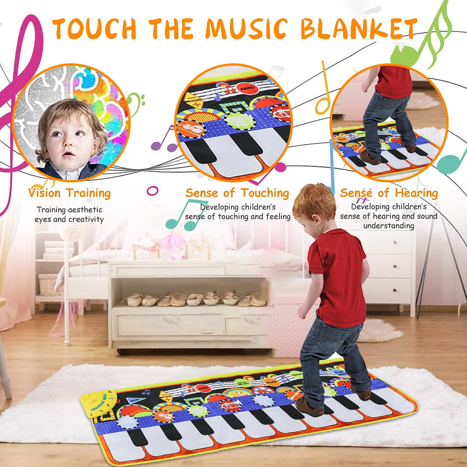 Floor Piano Mat for Toddlers, Baby Kid Sensory Educational Dancing ...