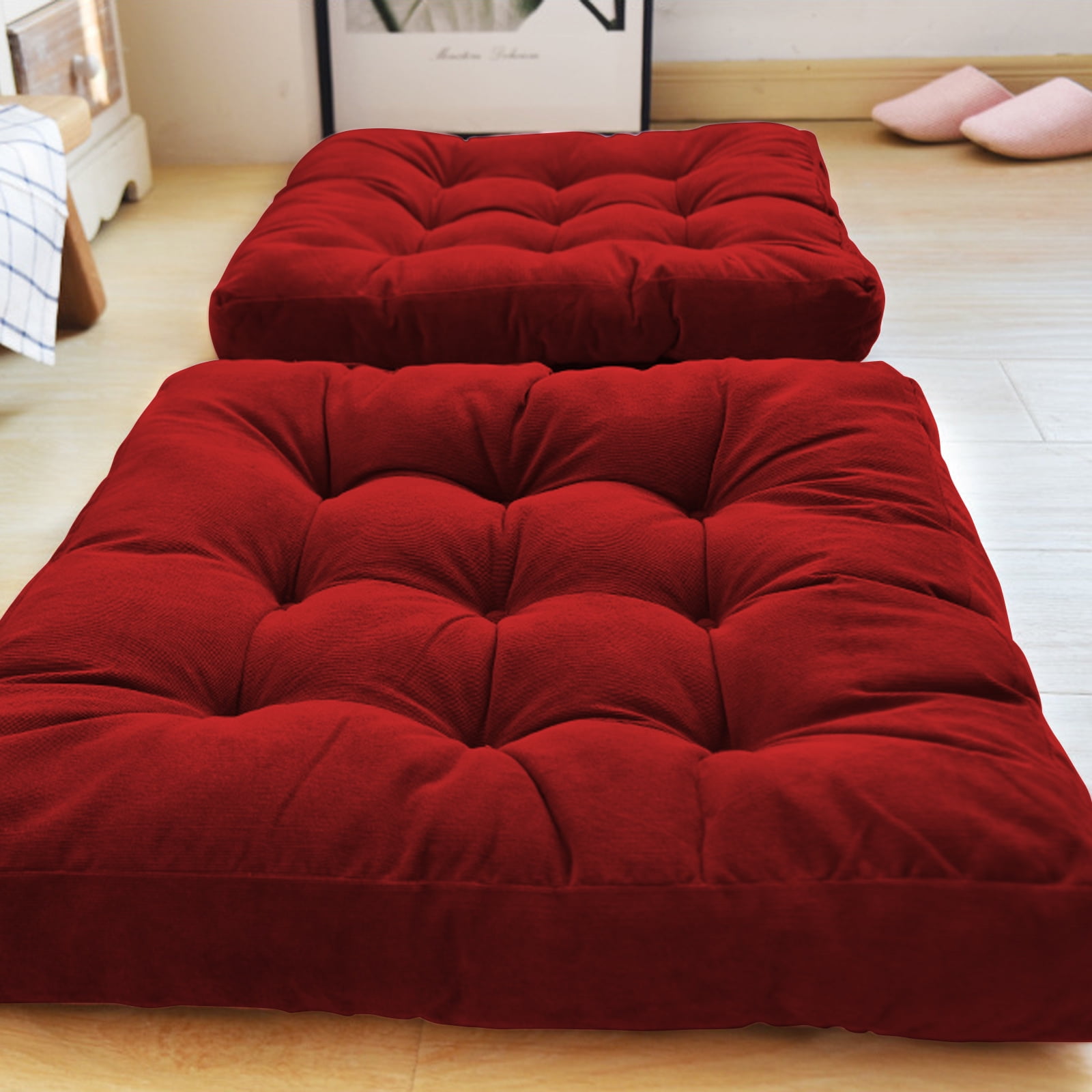 Floor Pillow Square Tufted Thicken, Solid Square Cushion 22" x 22 ...
