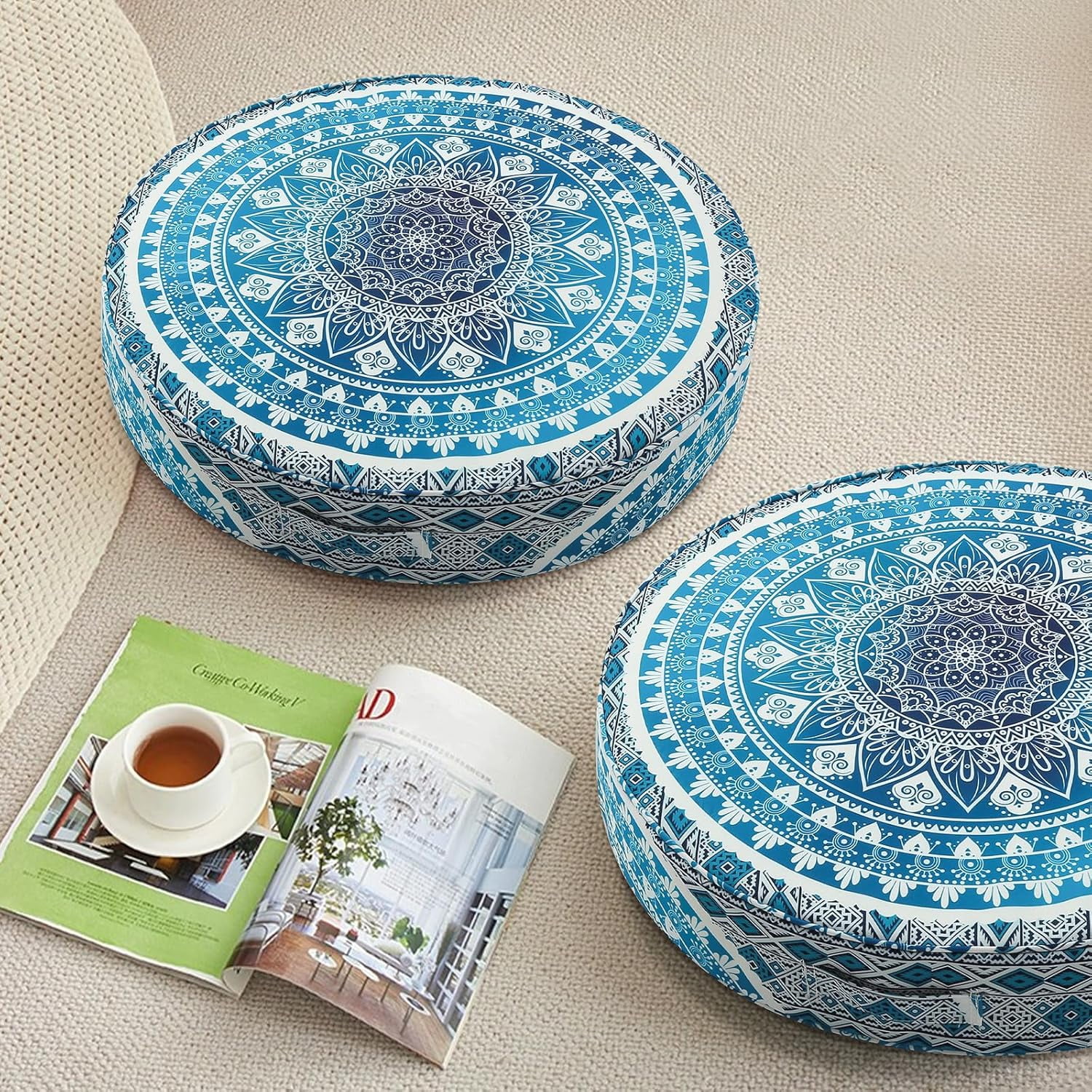 Floor Pillows for Adults, 2 Pack Outdoor Waterproof Floor Cushions ...