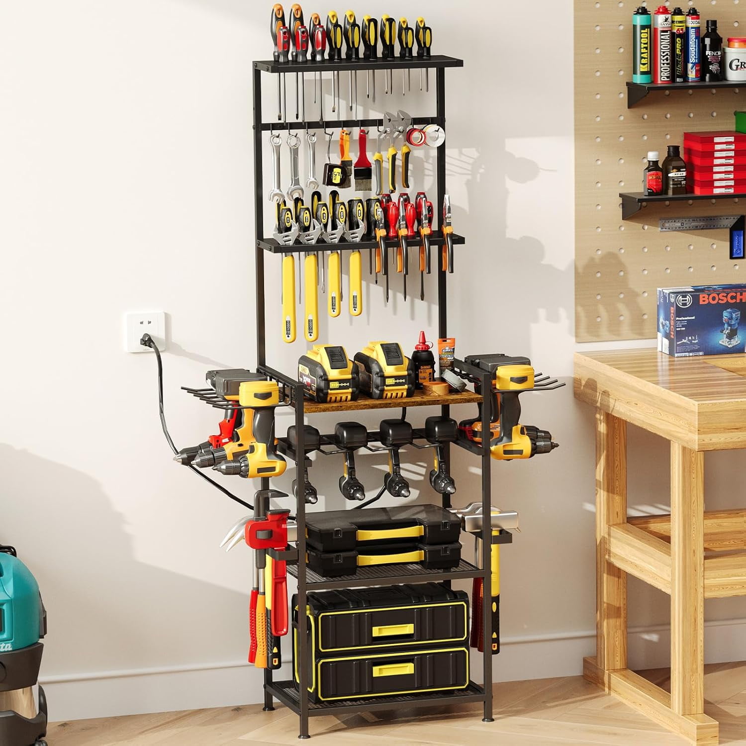 Floor Power Tool Storage Organizer With Charging Station, Heavy Duty ...