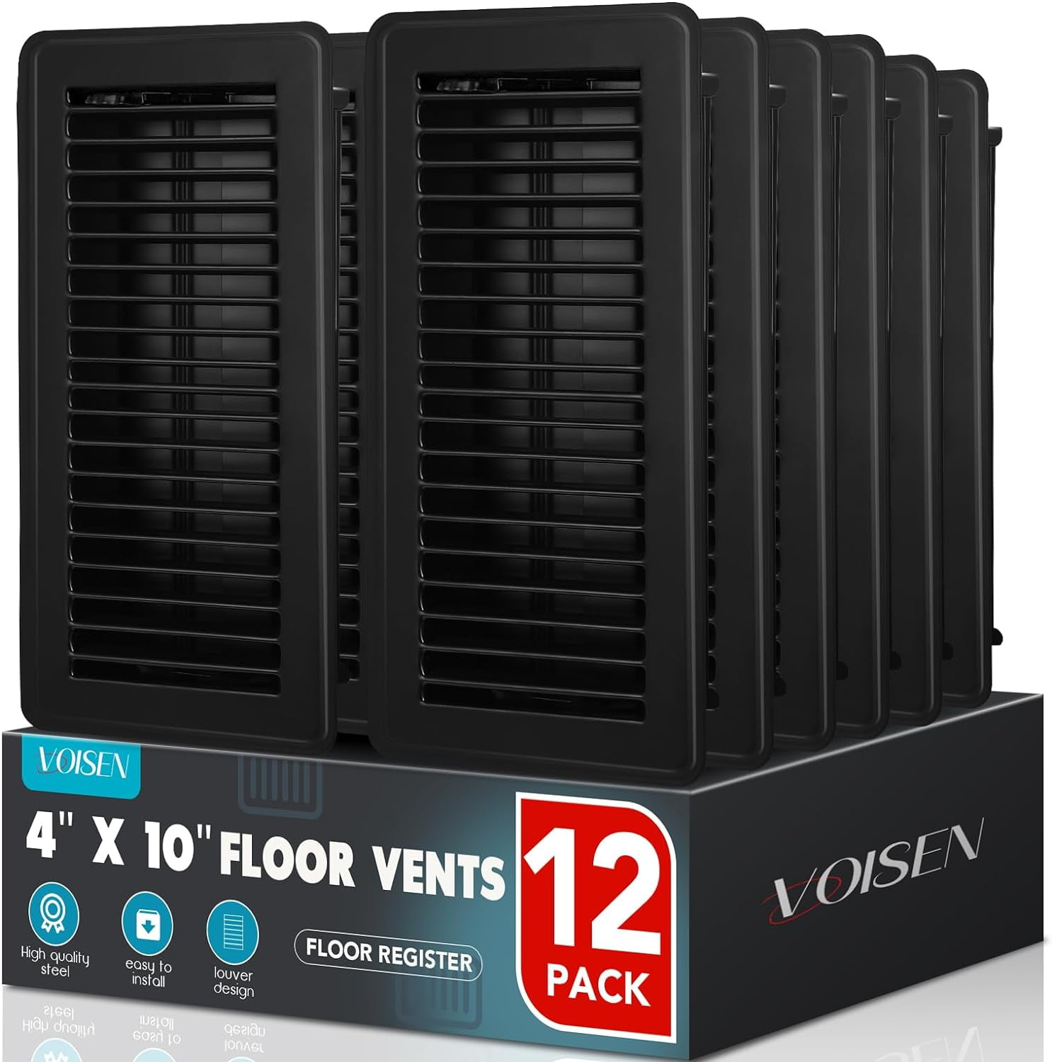 Floor Register 4x10, 12 Pack Black Floor Register Vents, Heavy Duty ...