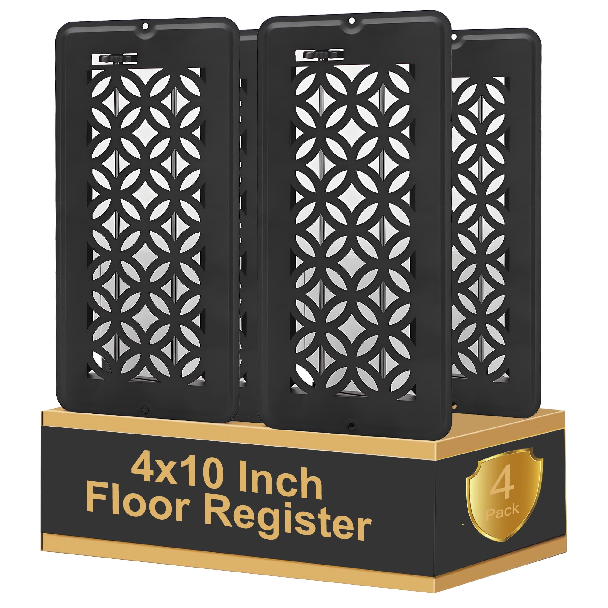 Floor Register 4x10, 4 Pack Black Vents,Heavy Duty Steel Walkable Floor ...