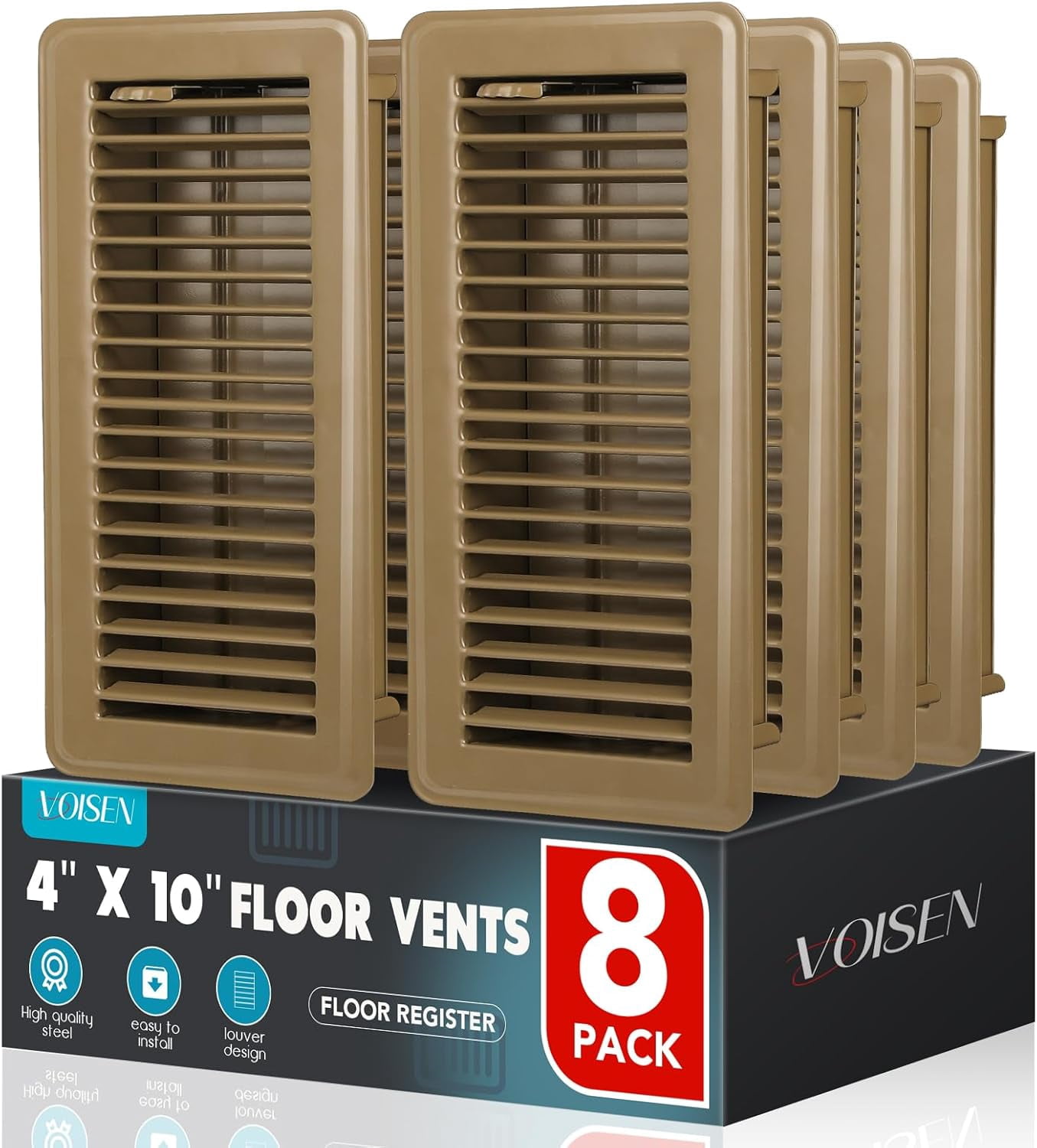Floor Register 4x10, 8 Pack Brown Floor Register Vents, Heavy Duty ...