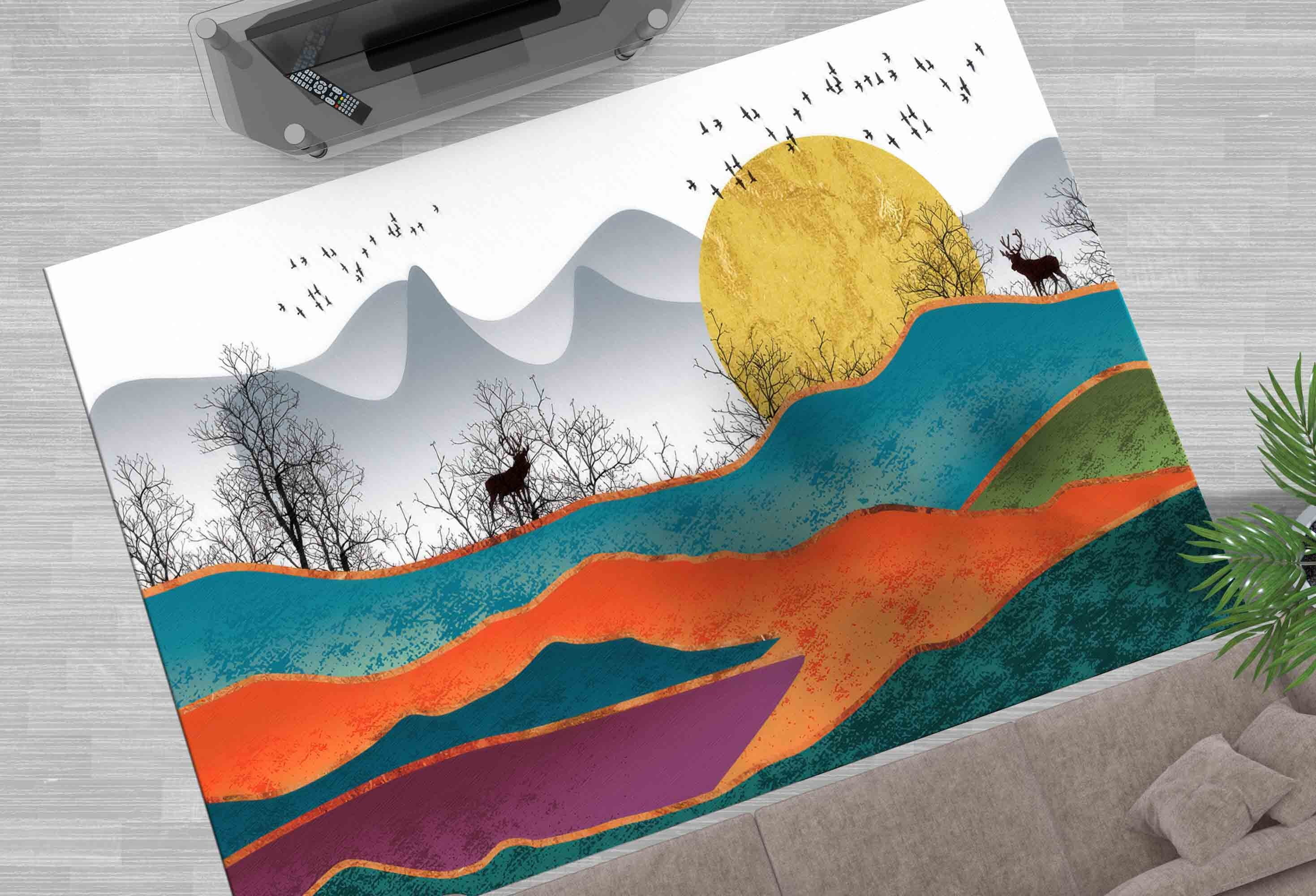 Floor Rug, Colorful Abstract Landscape Rug, Landscape Rugs, 3D Printeds ...