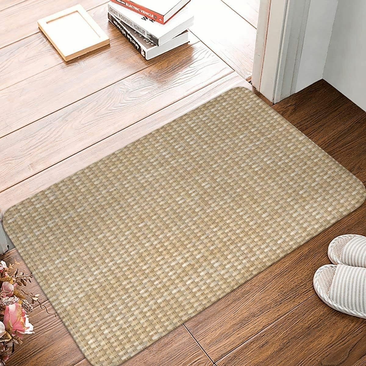 Floor Rug Doormat Non Slip Front Door Mat Braided Rattan Wood Wicker ...