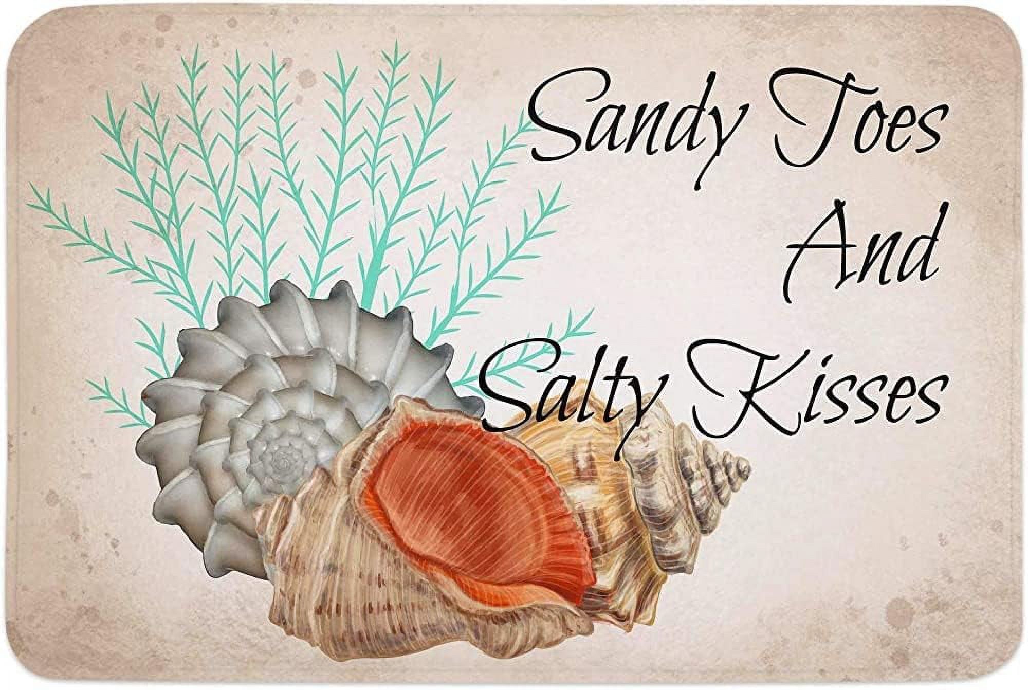 Floor Rug Rustic Bath Mat Bathroom Decor Shell Conch Seaweed Sandy Toes ...