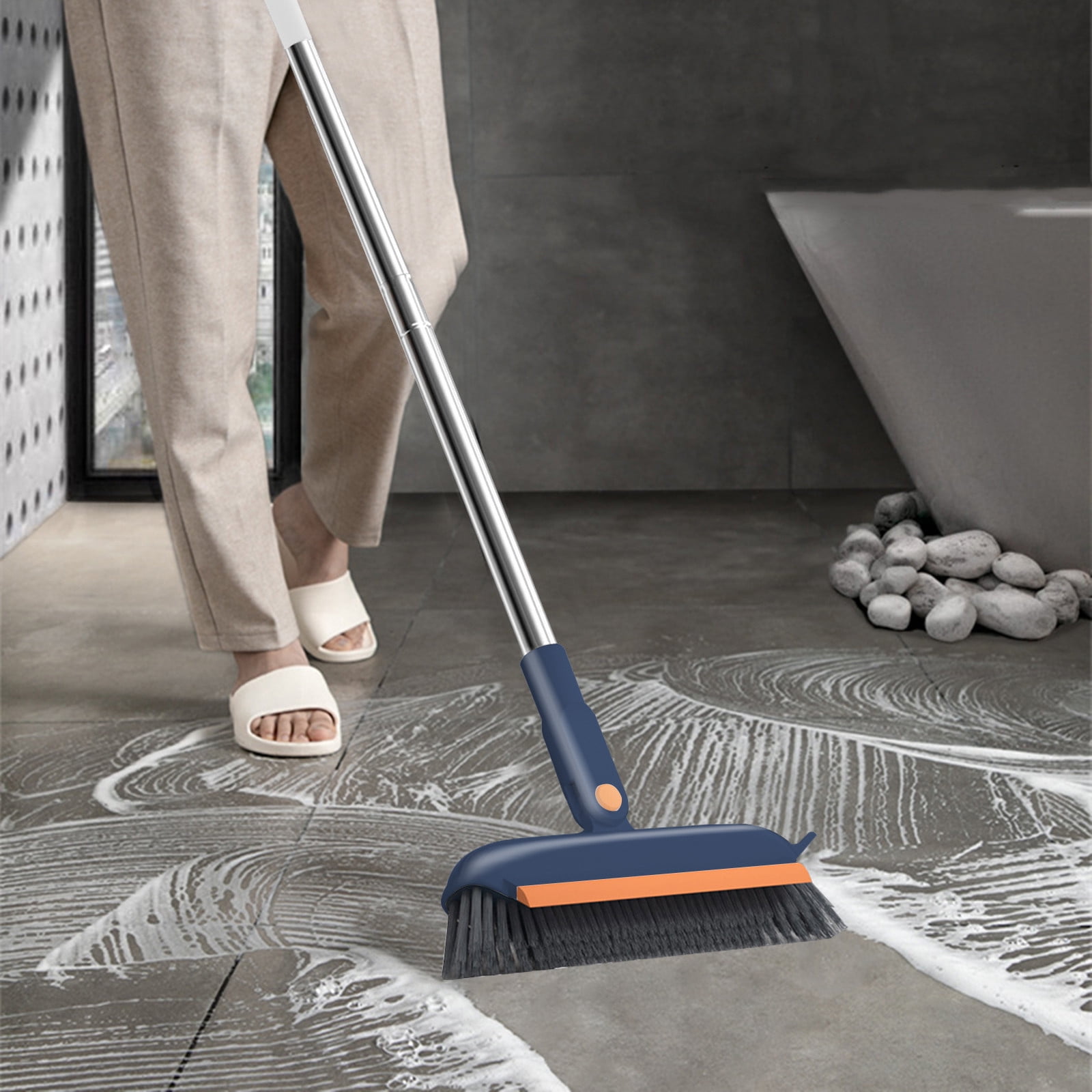 Floor Scrub Brush with Long Handle | 2-in-1 Scrape & Brush Design | Tub ...