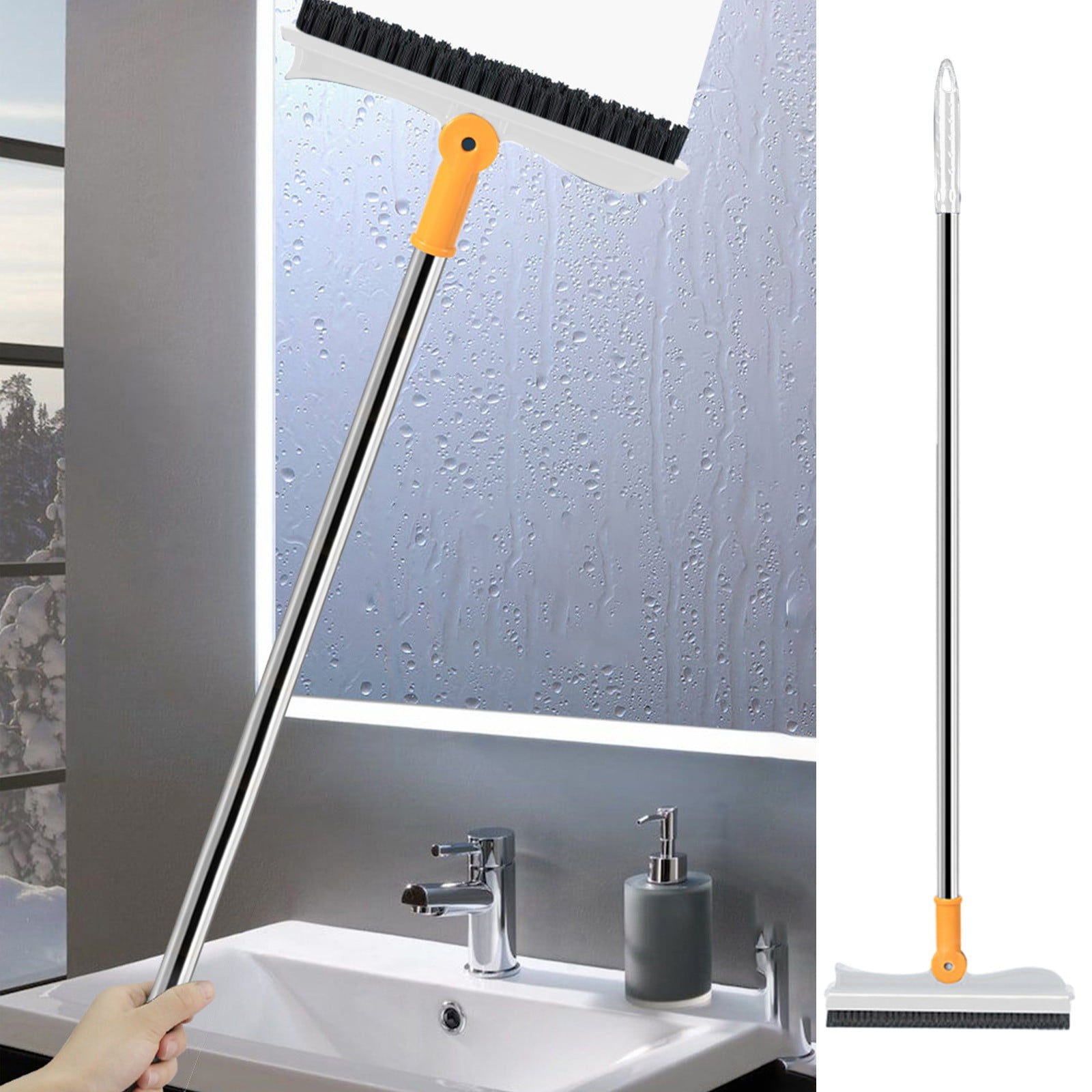 Floor Scrub Brush with Long Handle, 3 in 1 Scrape and Heavy-Duty Stiff ...