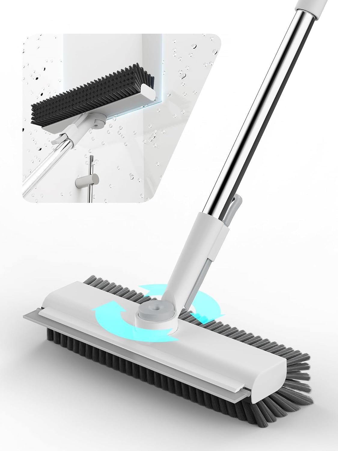 Floor Scrub Brush with Long Handle, 3 in 1 Scrape and Heavy-Duty Stiff ...