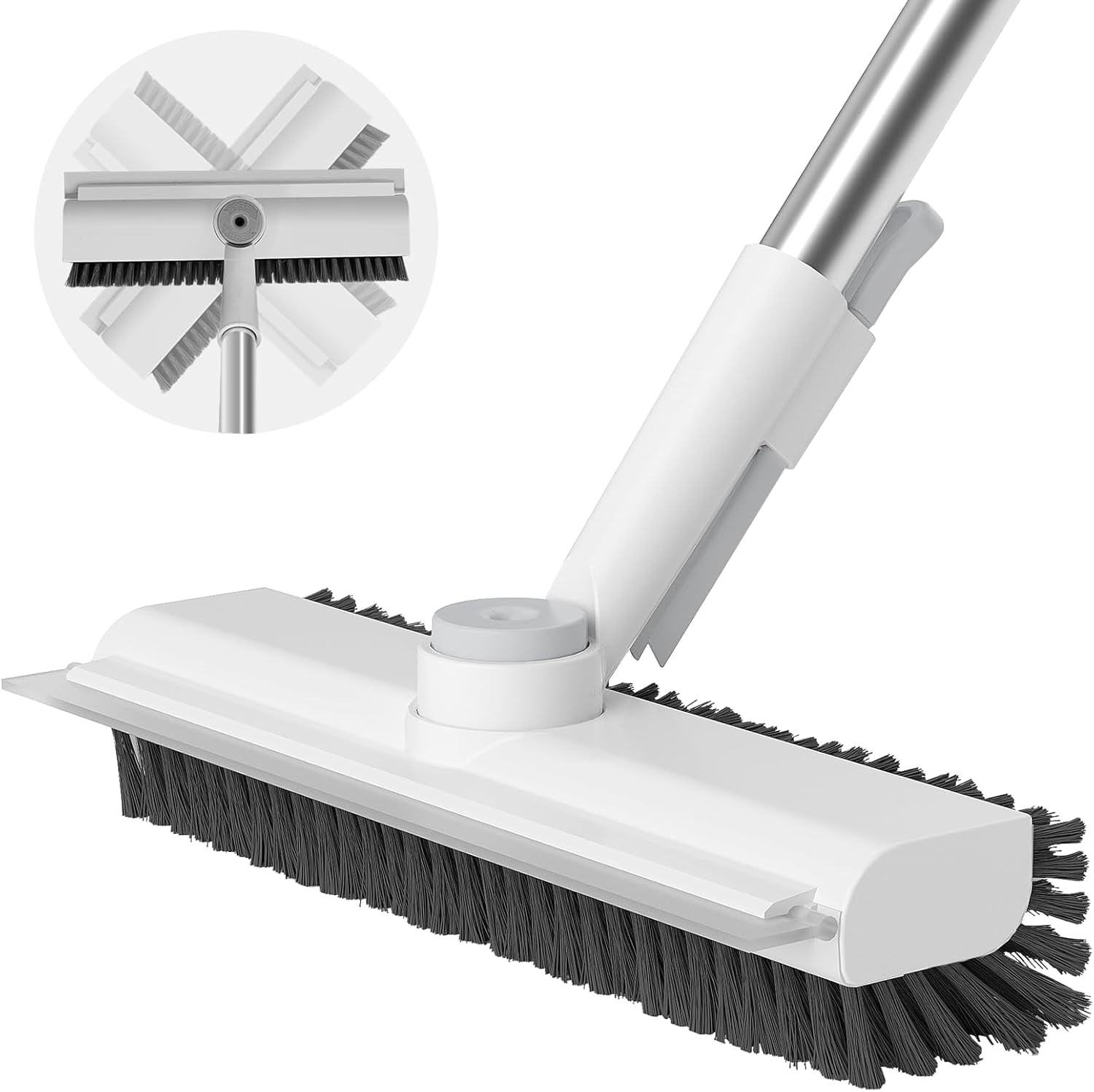 Floor Scrub Brush with Long Handle, 3 in 1 Scrape and Heavy-Duty Stiff ...