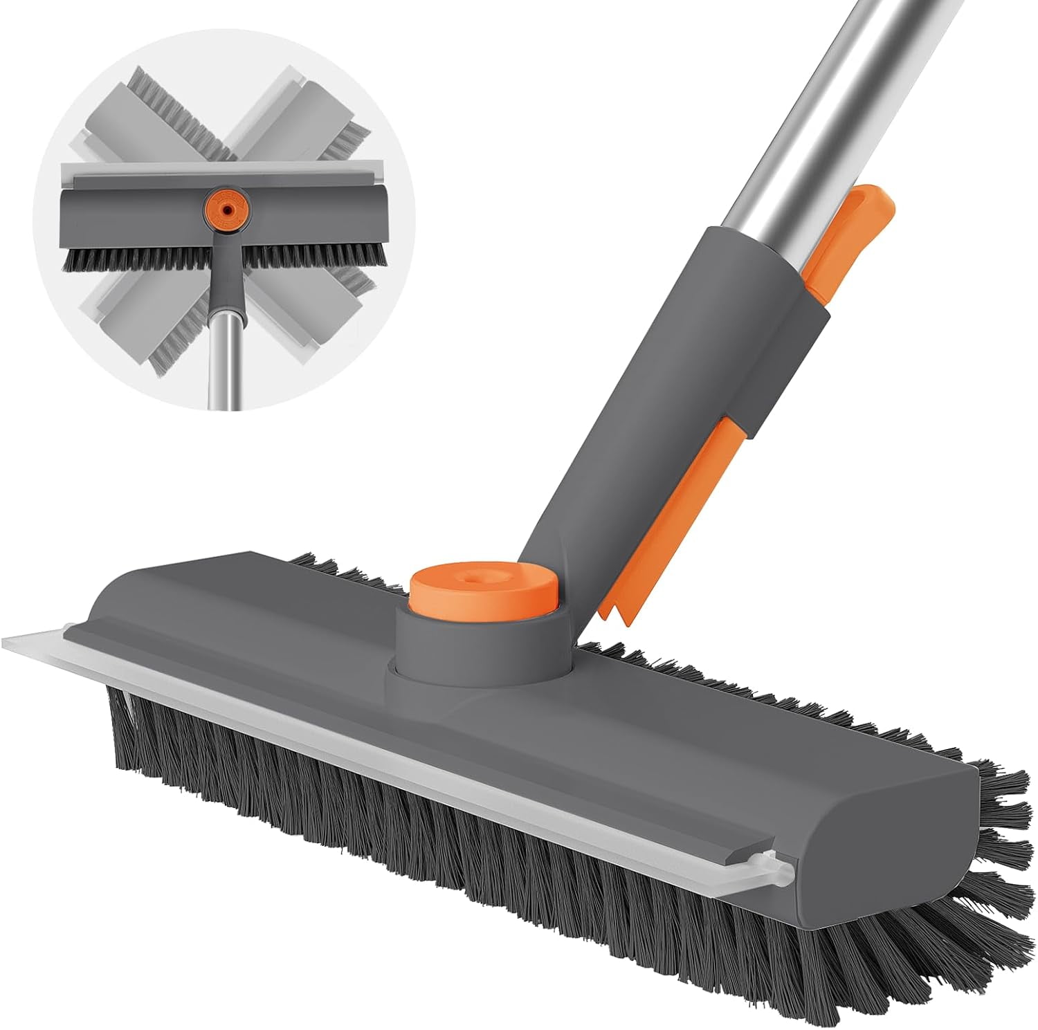 Floor Scrub Brush with Long Handle, 3 in 1 Scrape and Heavy-Duty Stiff ...
