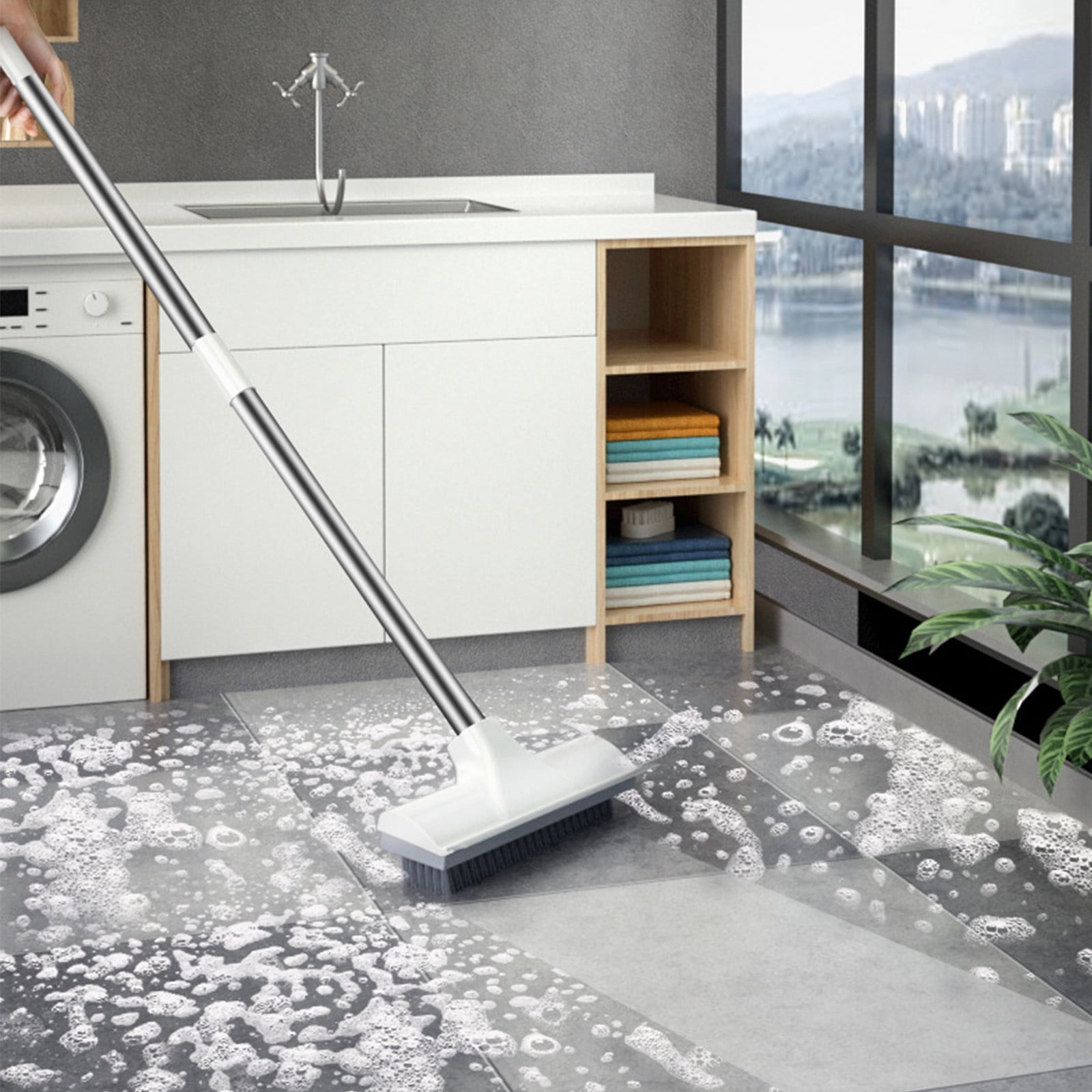 Floor Scrub Brush With Long Handle Extendable Floor Scrubbers, Grout ...
