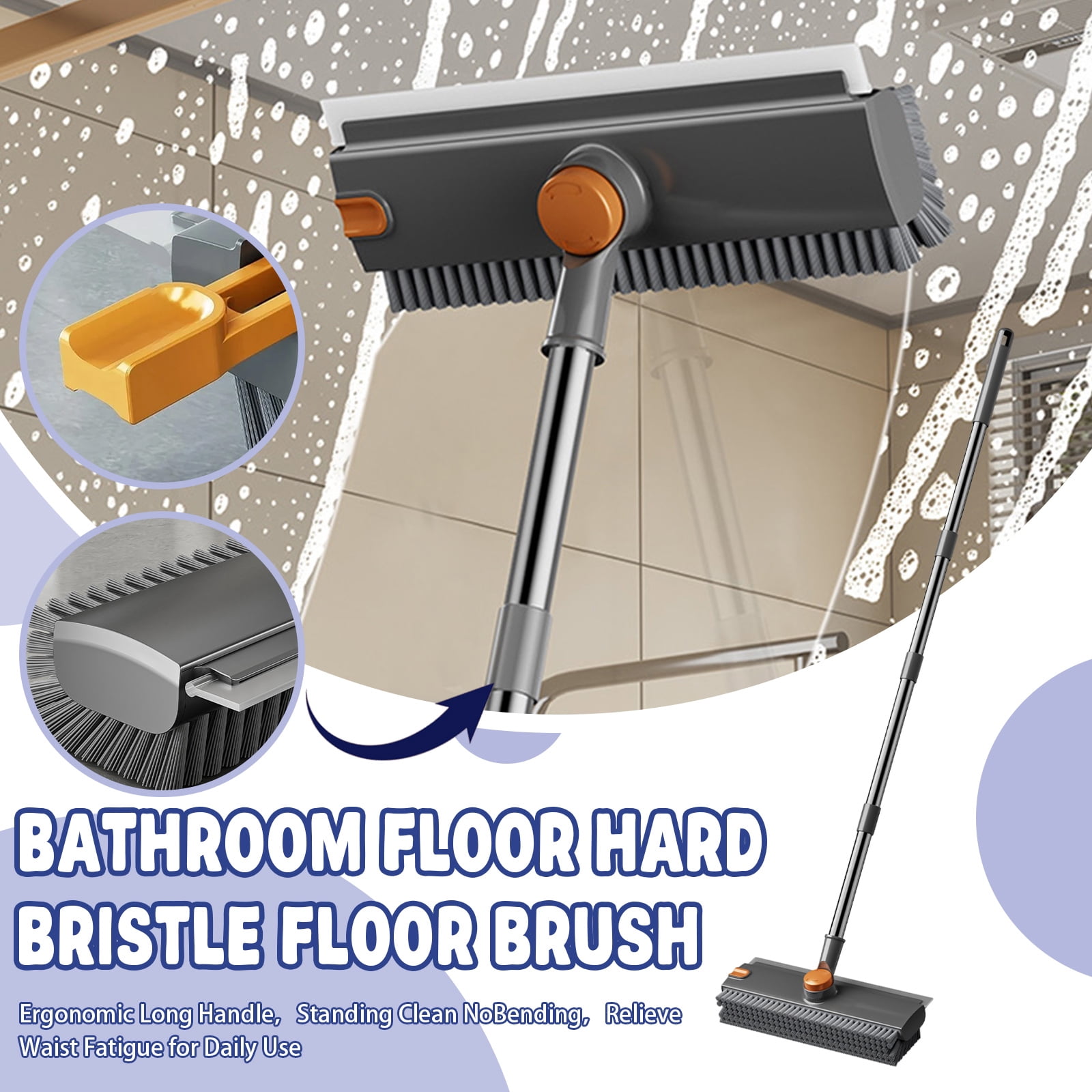 Floor Scrub Brush with Long Handle Length Adjustable, 3 in 1 Heavy-Duty ...