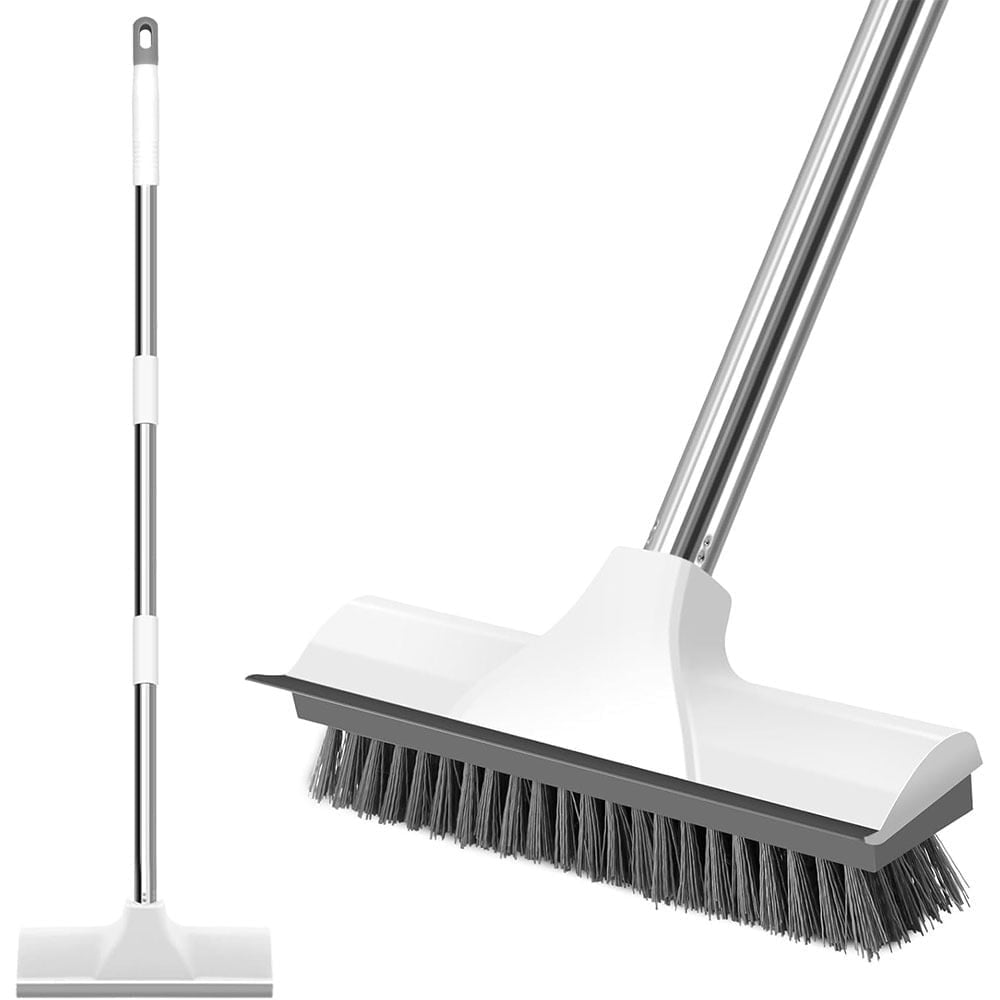 Floor Scrub Brush with Long Handle, 2 in 1 Scrape Brush Stiff Bristle ...