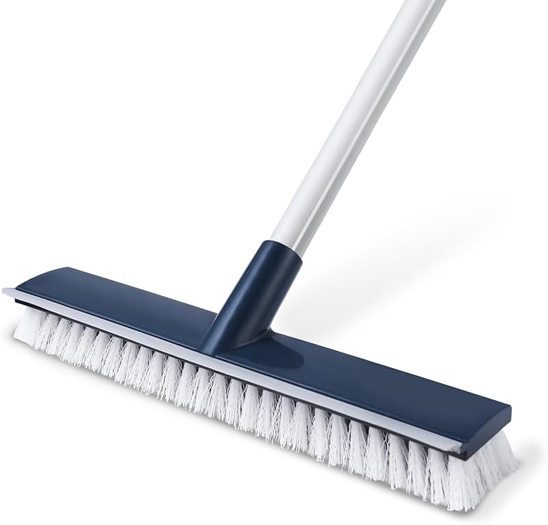Floor Scrub Brush with Long Handle, 2 in 1 Scrape and Brush, Stiff ...