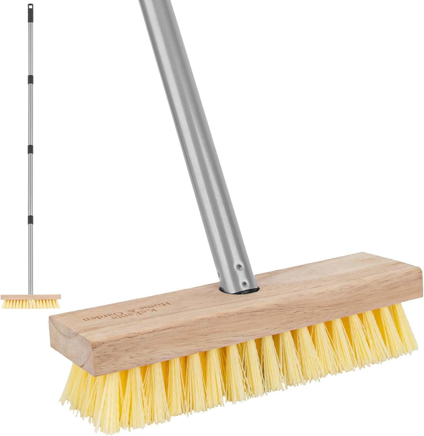 Floor Scrubber Brush with Long Handle for Deck Cleaning, 52'' Stiff Bristle Scrub Broom for ...