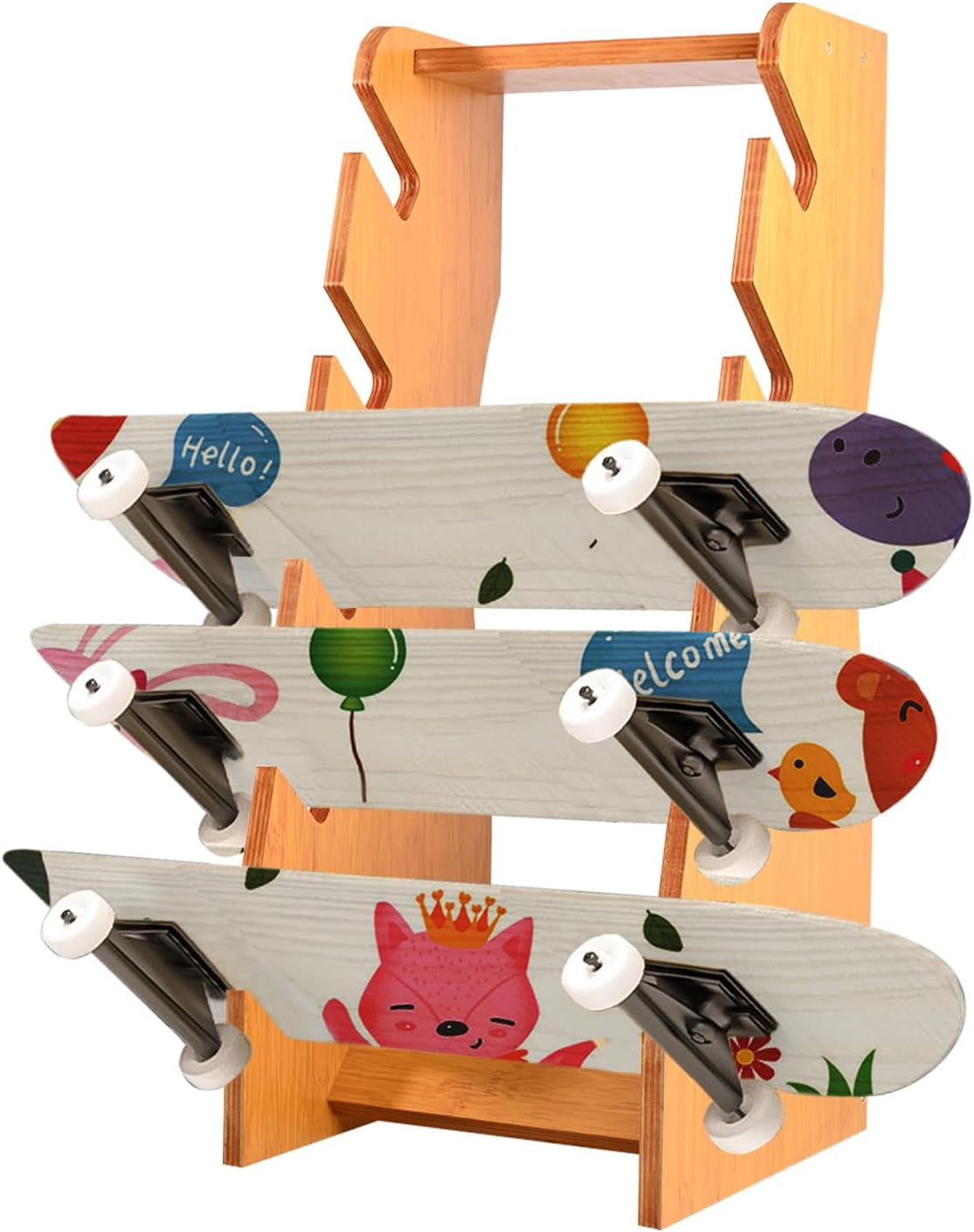 Floor Skateboard Rack Five-Layer Wooden Skateboard Storage Floor ...