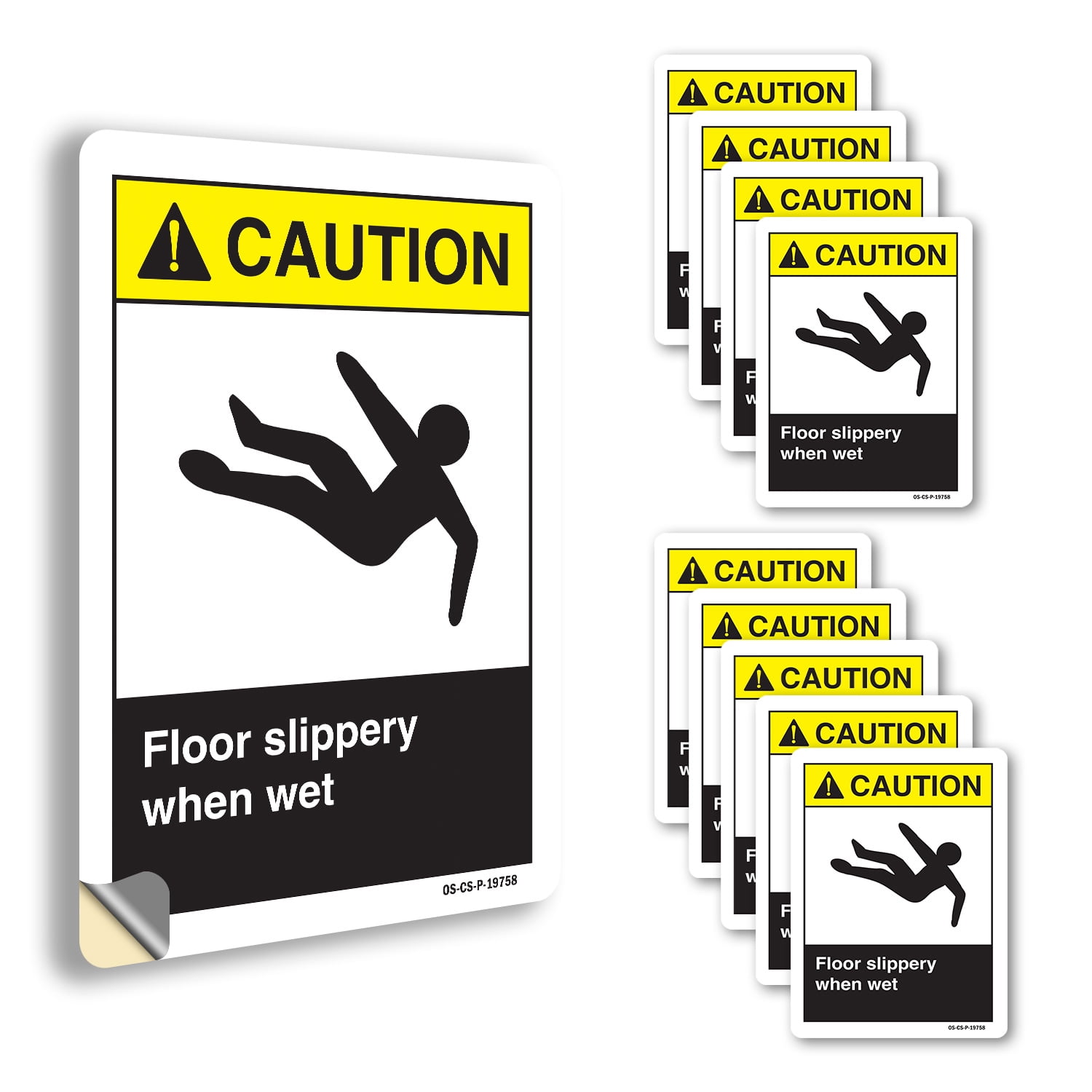 Floor Slippery When Wet ANSI Caution Vinyl Decal Label 14 Inch x 10 ...