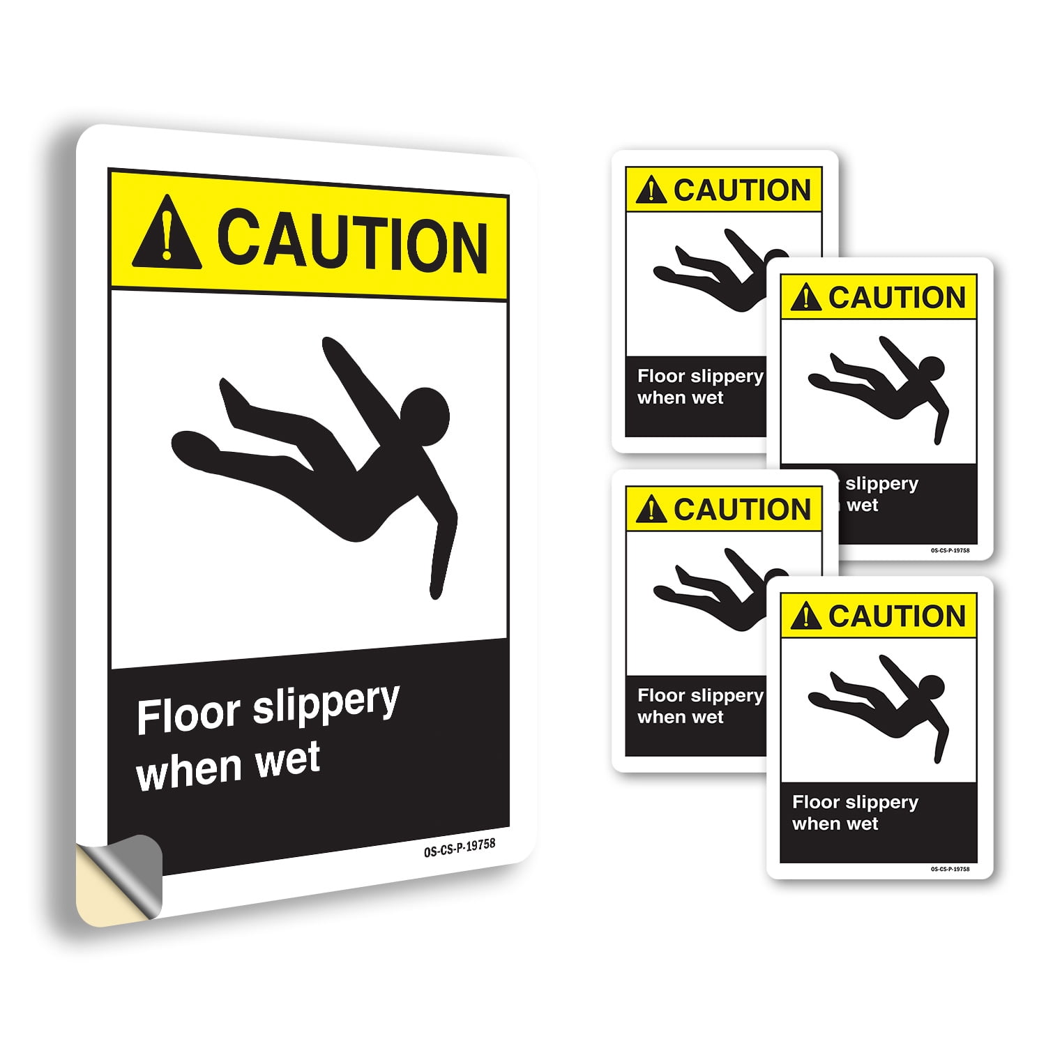 Floor Slippery When Wet ANSI Caution Vinyl Decal Label 24 Inch x 18 ...