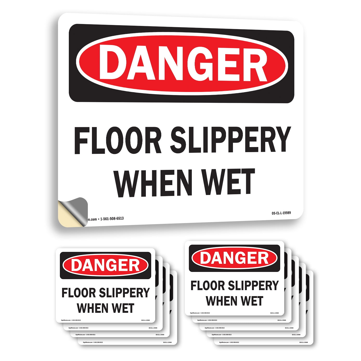 Floor Slippery When Wet OSHA Danger Vinyl Decal Label 7 Inch x 5 Inch ...
