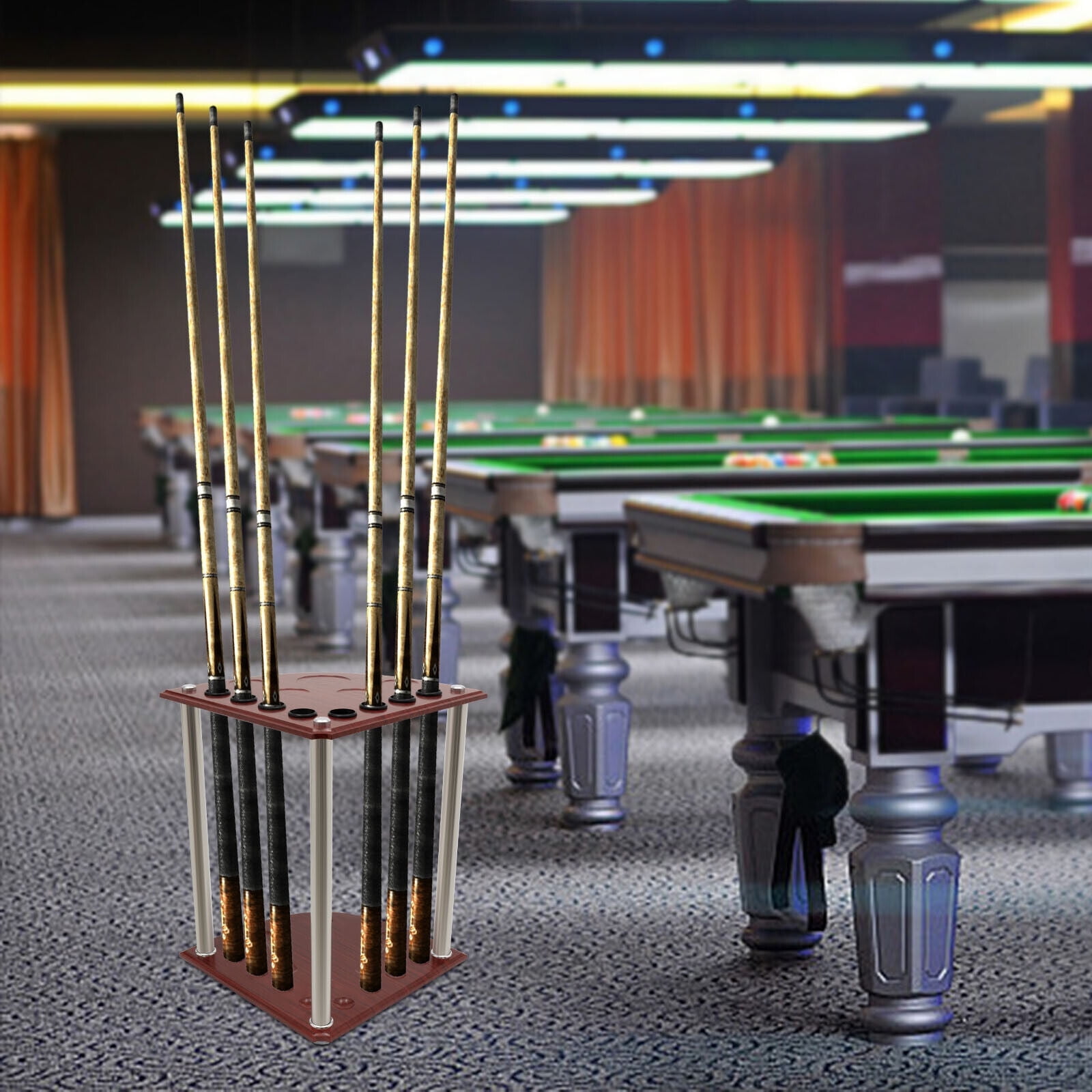 Miumaeov Pool Cue Holder Rack, Mahogany, Stores 7 Cues, Wooden ...