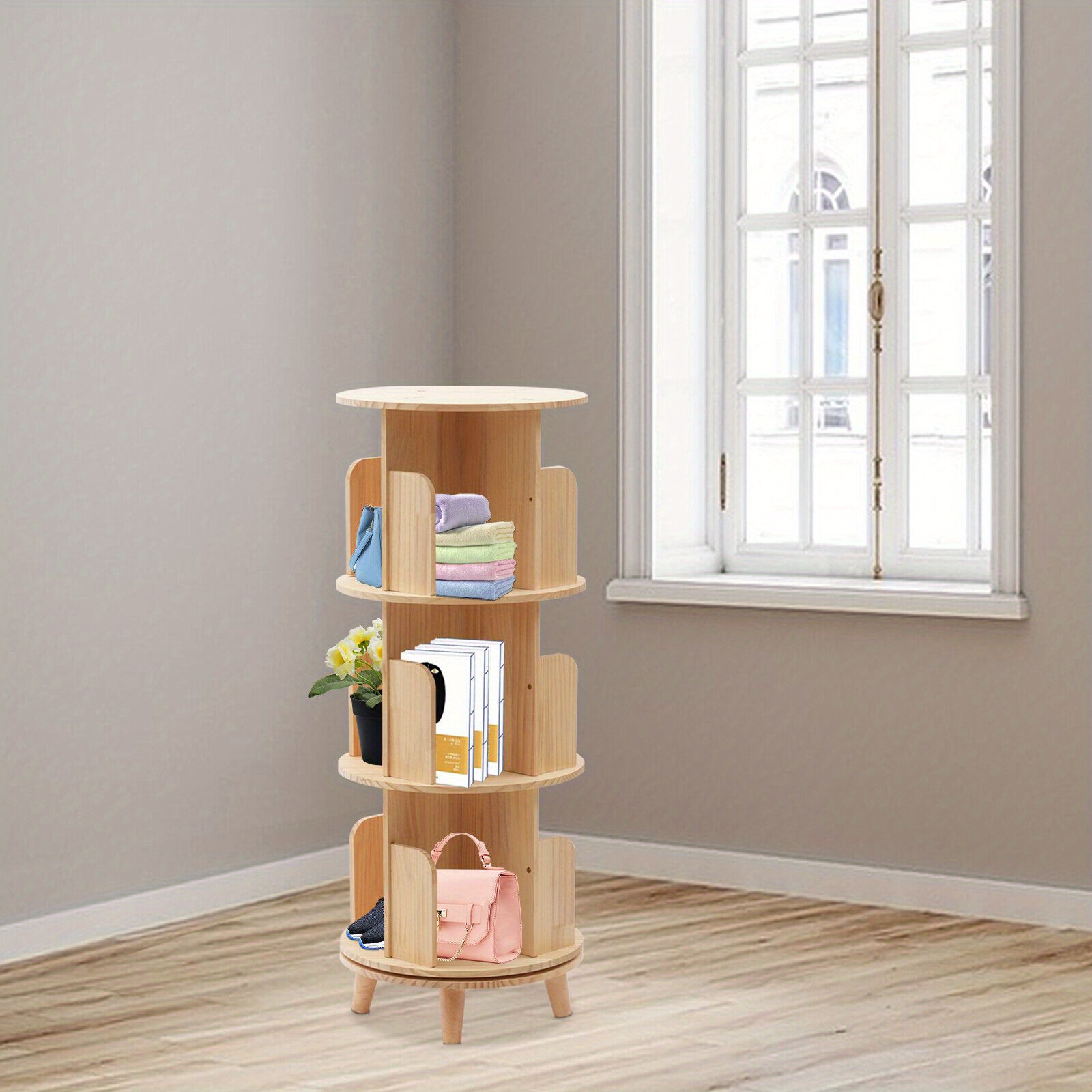 Floor Standing 3-Tier Rotating Bookshelf Organizer Display Rack Storage ...