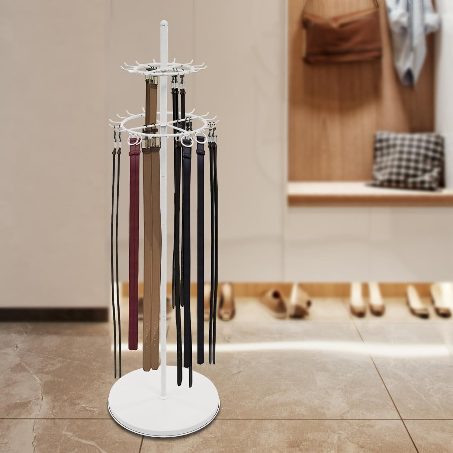 Floor Standing Belt Display Rack - White Tie & Belt Hanger for Clothing ...